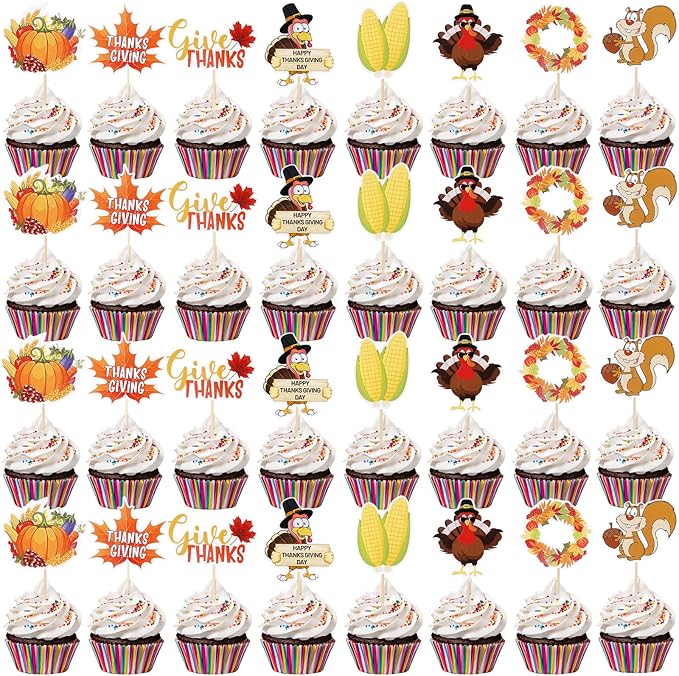 Amazon.com: Thanksgiving Cupcake Toppers Give Thanks Cupcake Toppers ...