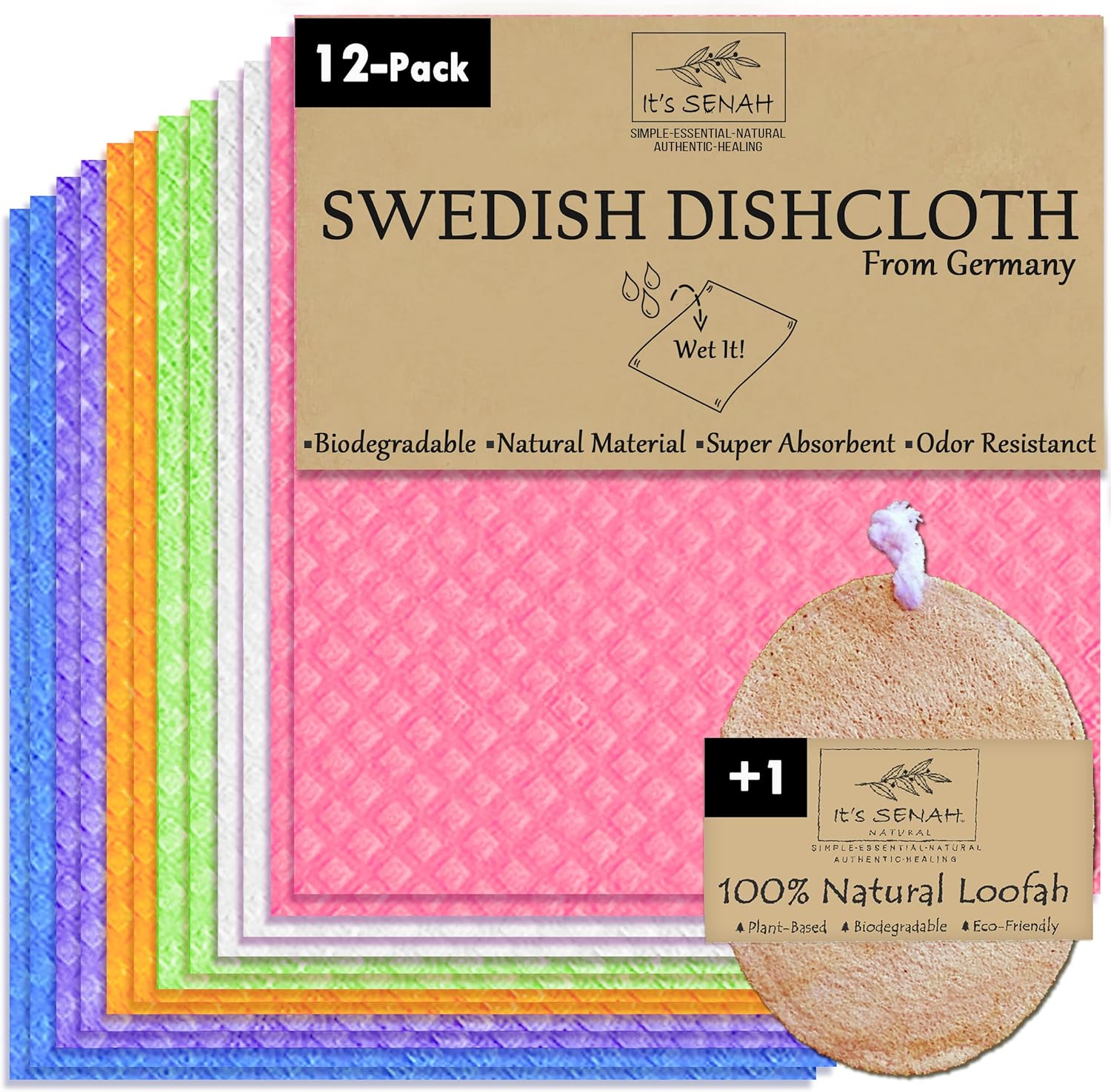 Amazon.com: [12Pack+1Loofah Dish Sponge] 100% Natural Biodegradable ...