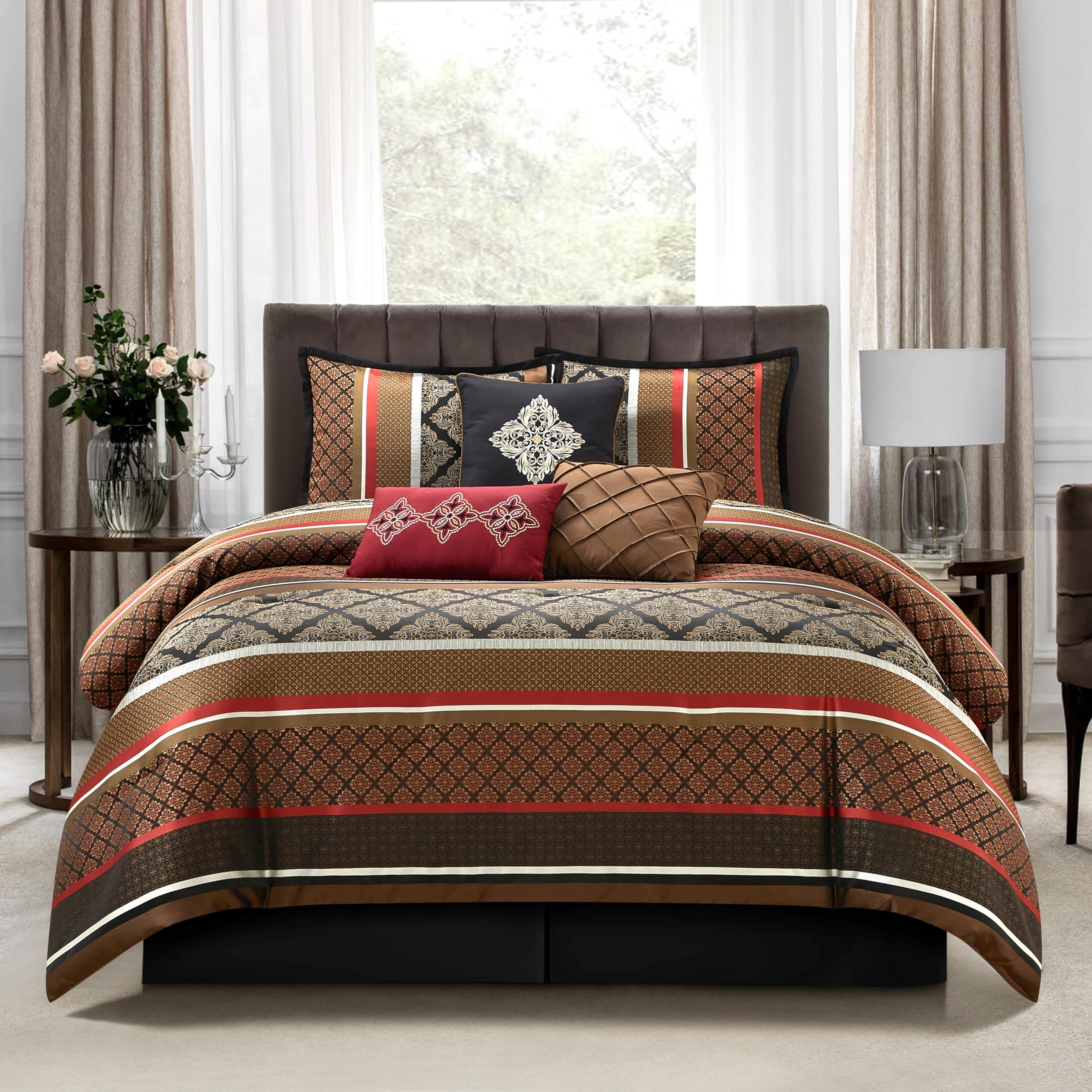 Amazon.com: Grand Avenue Red Geometric King Comforter Set, 7 Piece ...