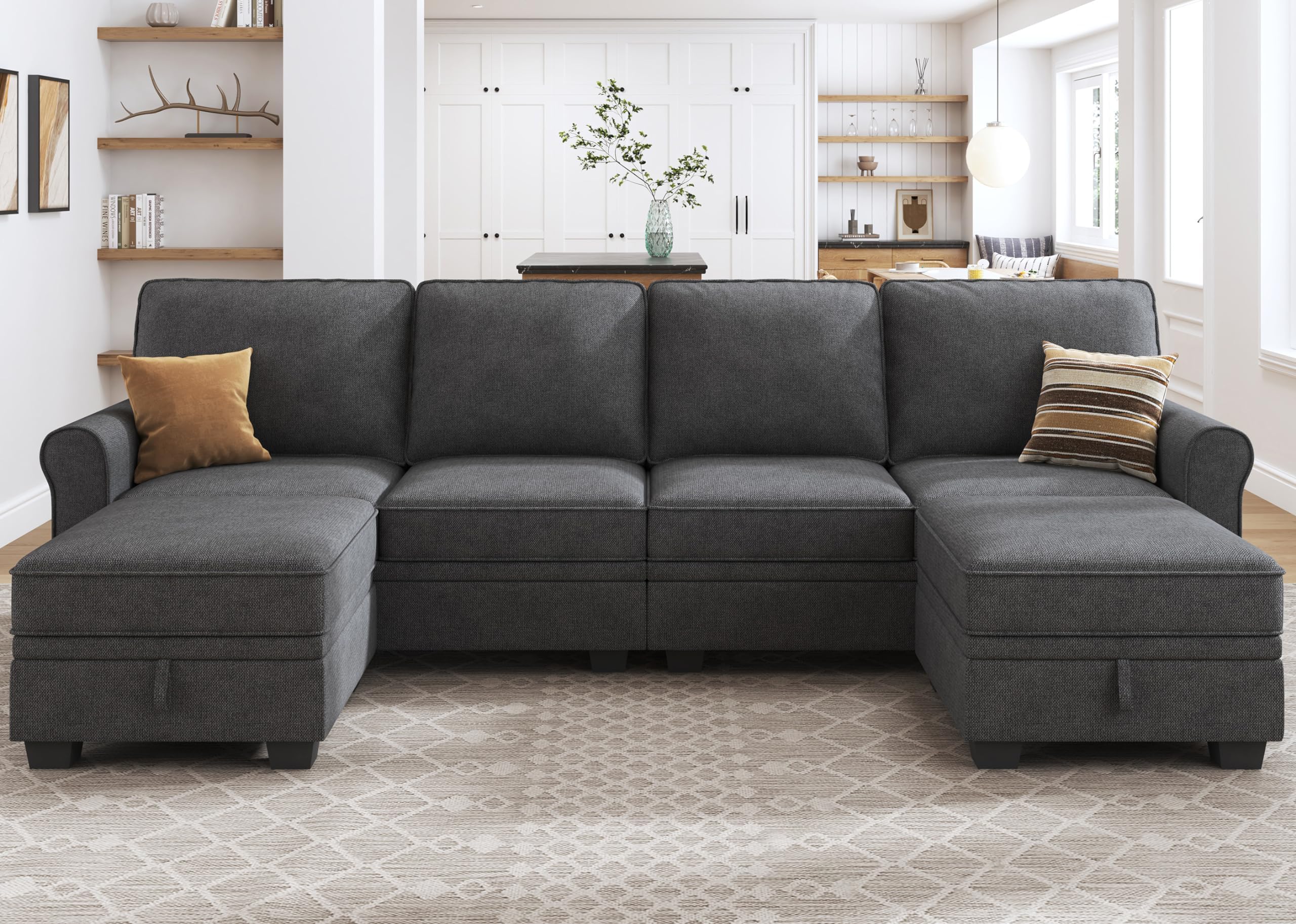 Amazon.com: Belffin Faux Leather L Shaped Sectional Sofa Set ...