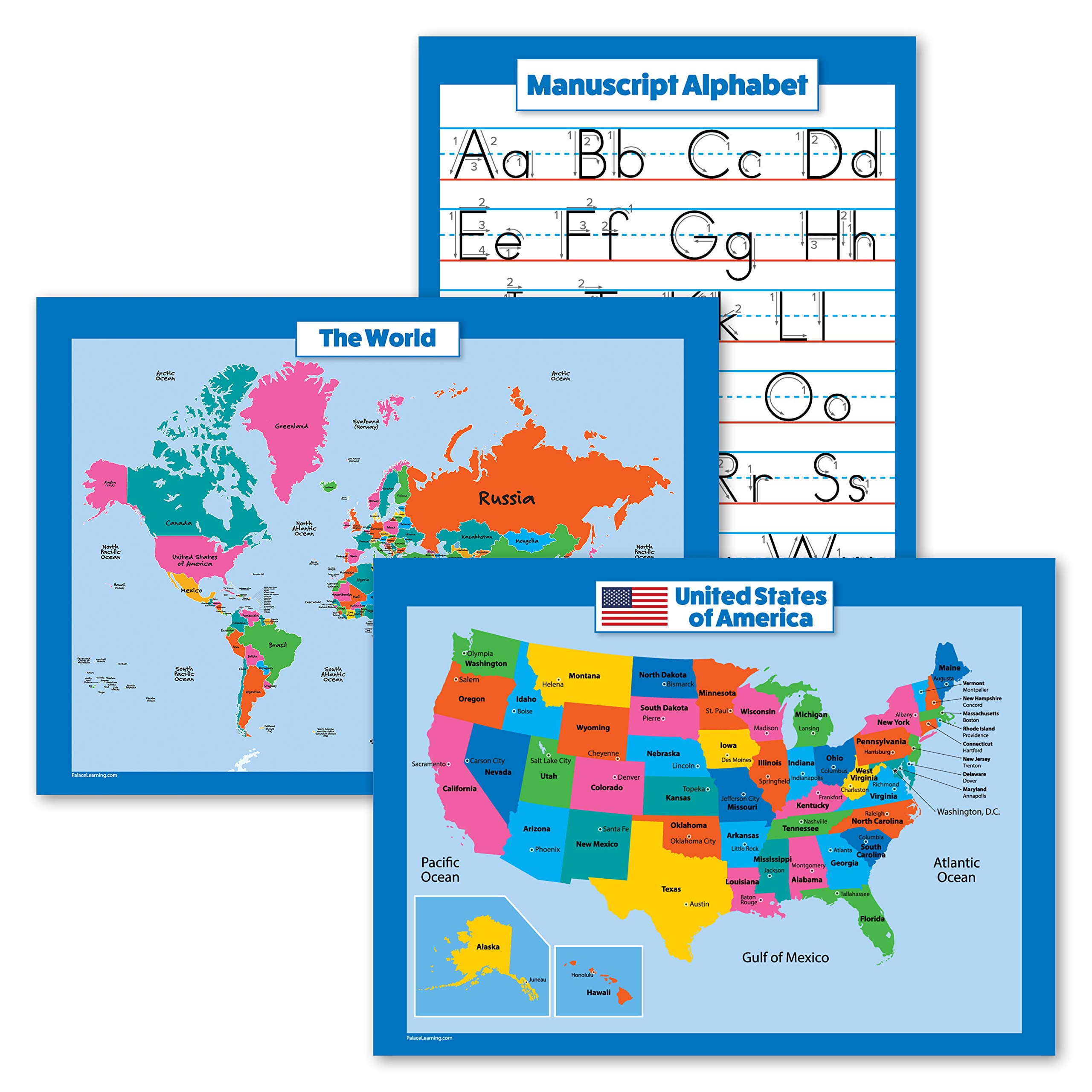 3 Pack Usa And World Map For Kids Manuscript Abc | Desertcart South Africa