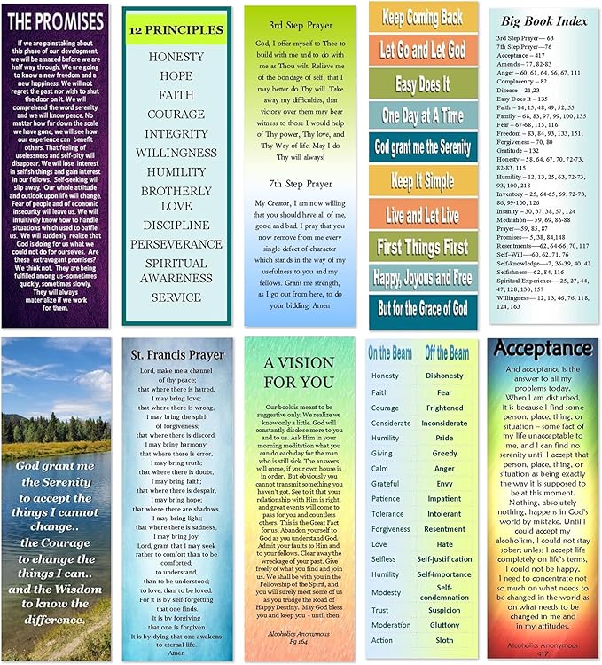 Amazon.com: 12 Step AA Sobriety Bookmarks- Set of 10 2x6 Laminated ...