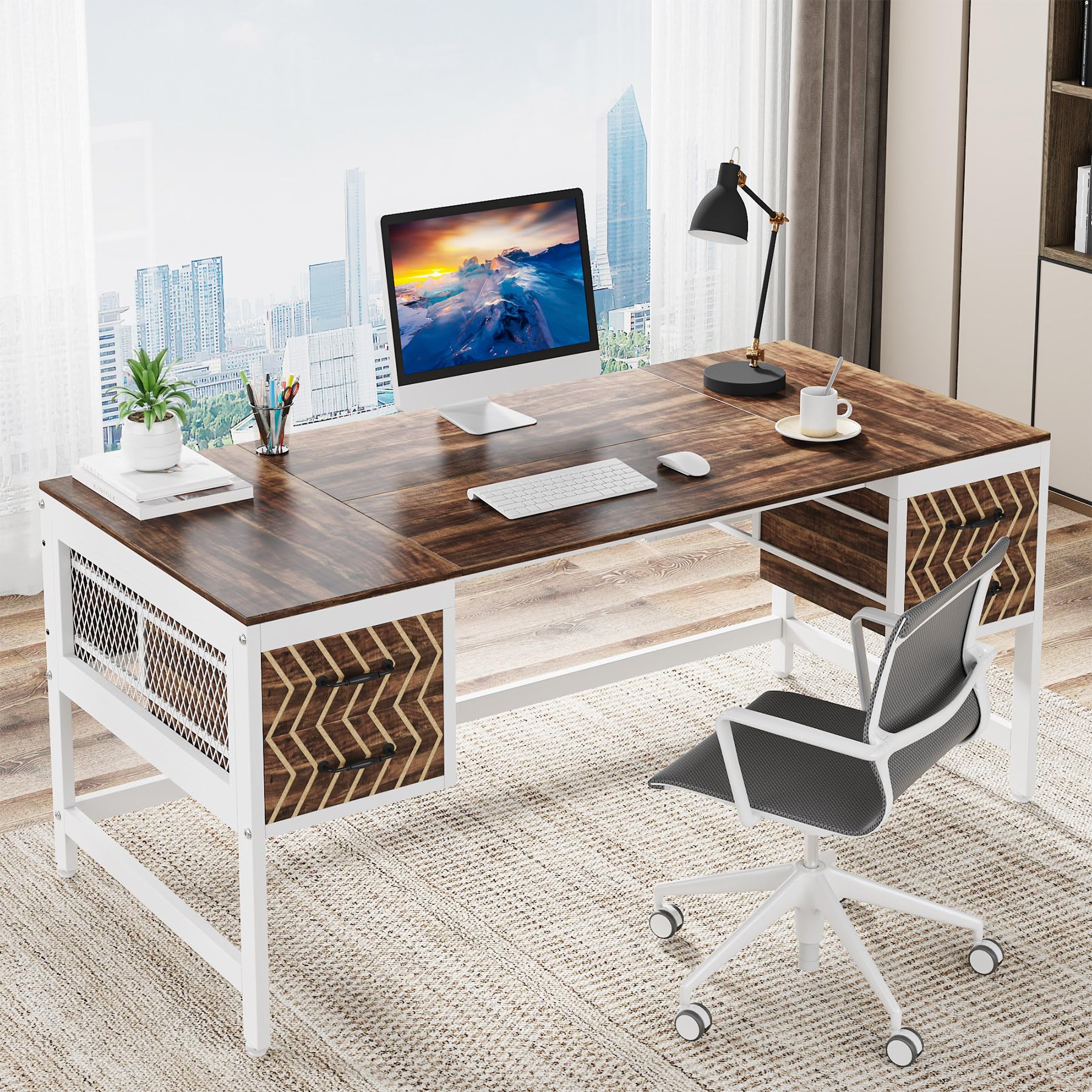 Amazon.com: Tribesigns Computer Executive Desk with Drawers: Wood 63 ...