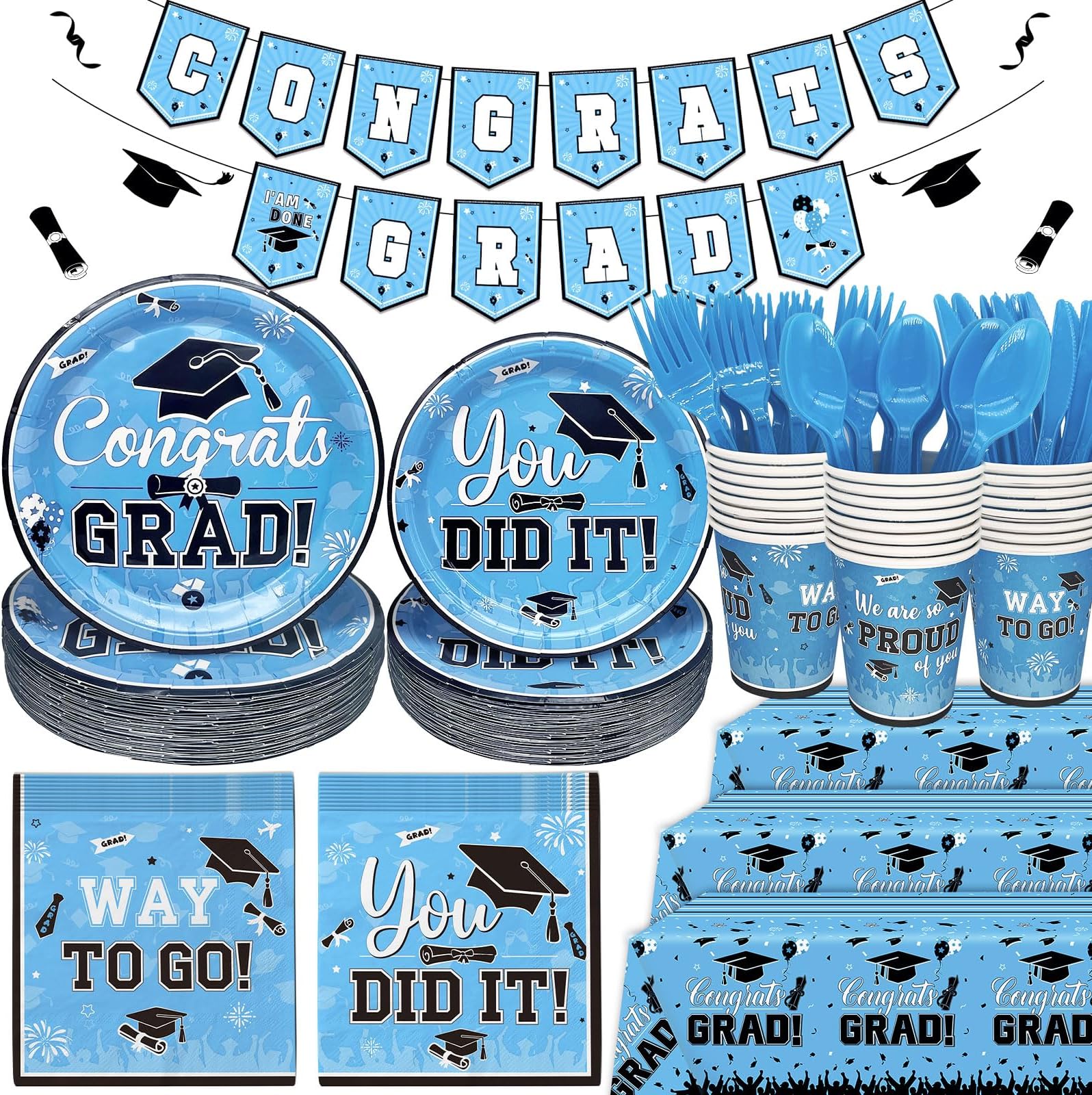 Amazon.com: 120Pcs Graduation Party Supplies 2023,Black and Gold Party ...