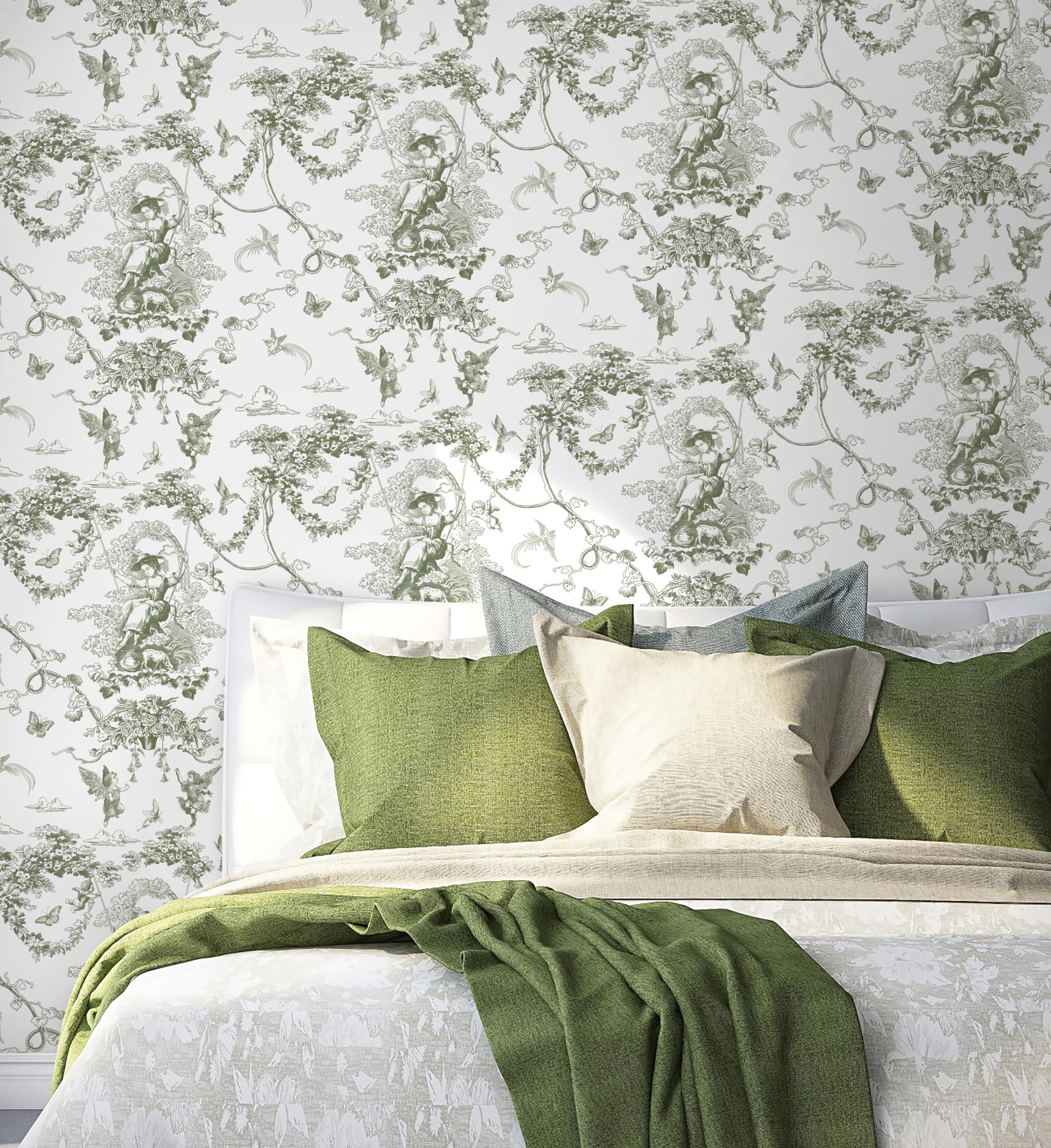 CiCiwind Peel and Stick Wallpaper White and Green Wallpaper Vintage ...