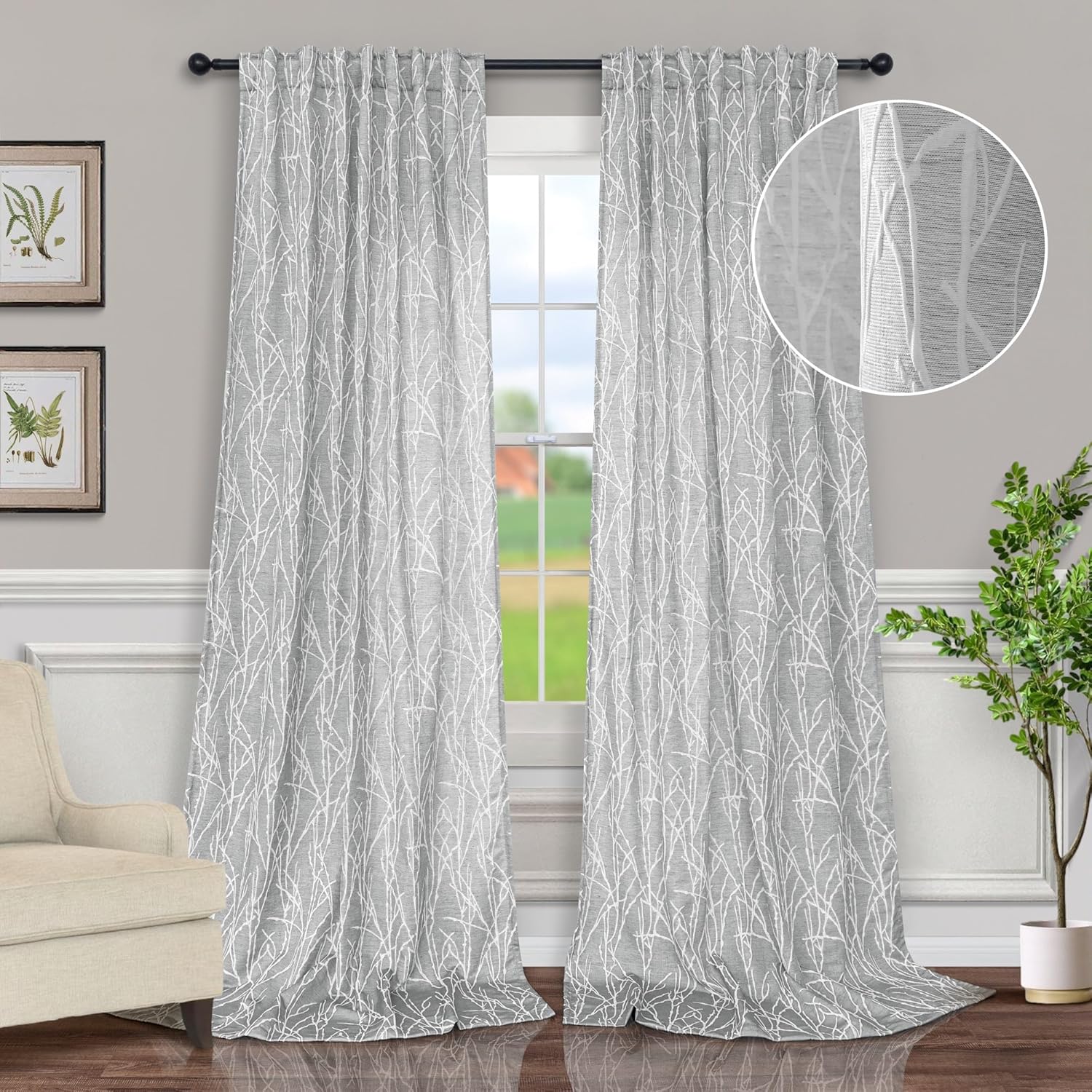 Amazon.com: Light Gray White Curtains 108 Inches Long for Living Room 2 ...