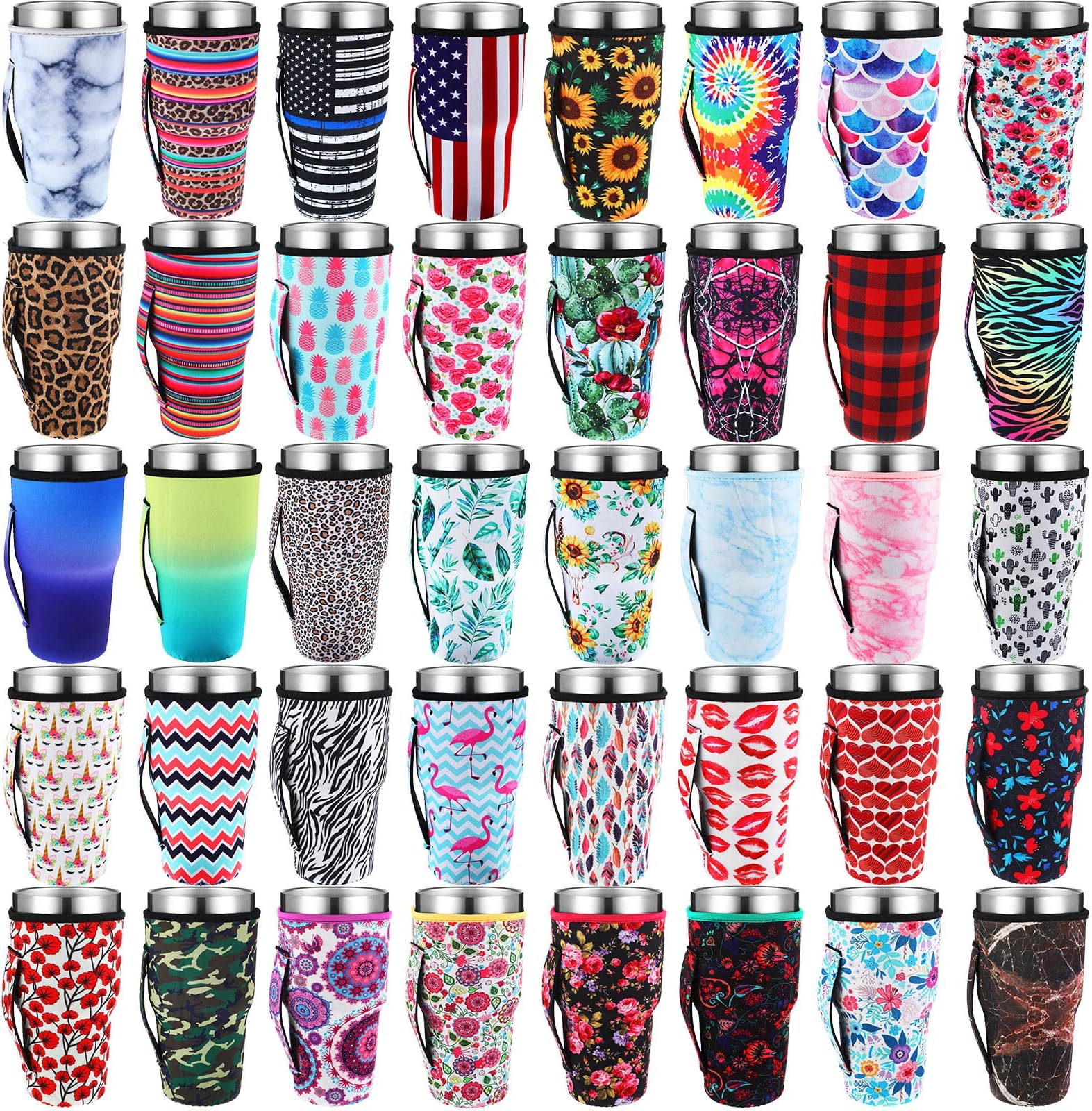 Amazon.com: 24 Pieces Reusable Iced Coffee Sleeves Cold Drinks Reusable ...