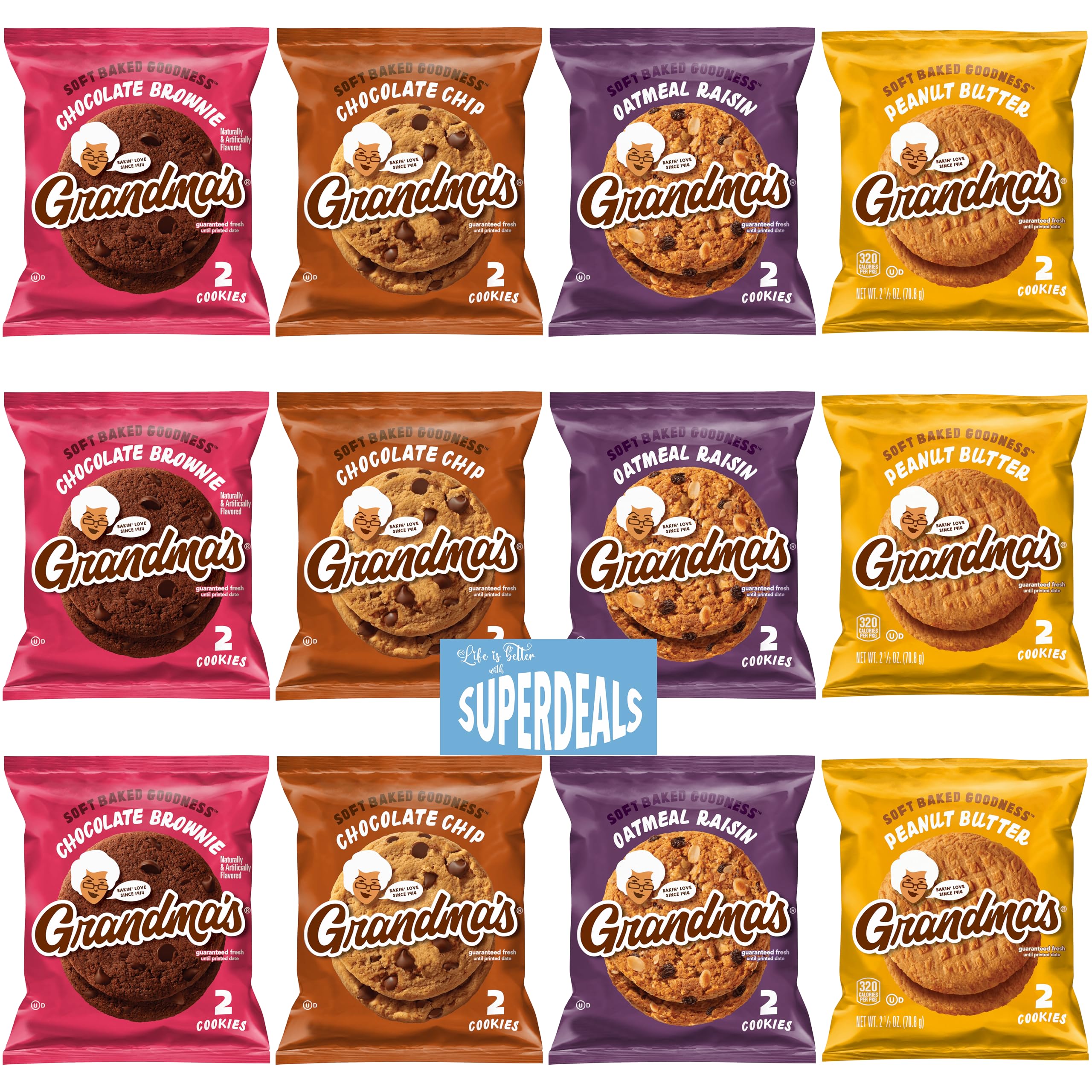 Amazon.com: Grandma's Cookies, Variety Pack, (Pack of 12) Bundled by ...