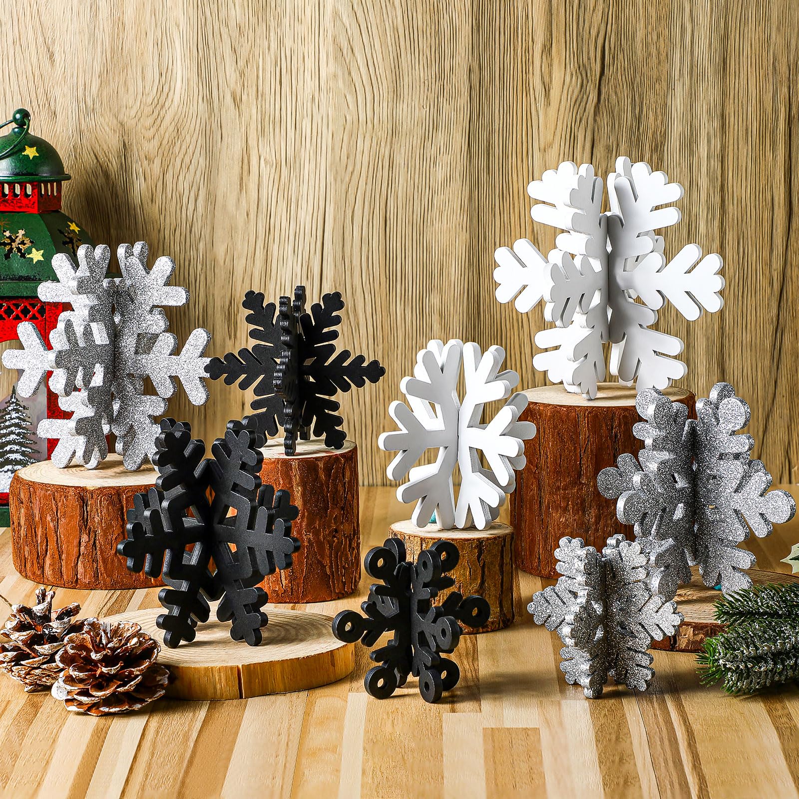 Amazon.com: Wenqik 16 Pcs Winter Wooden Snowflake Decor Christmas ...