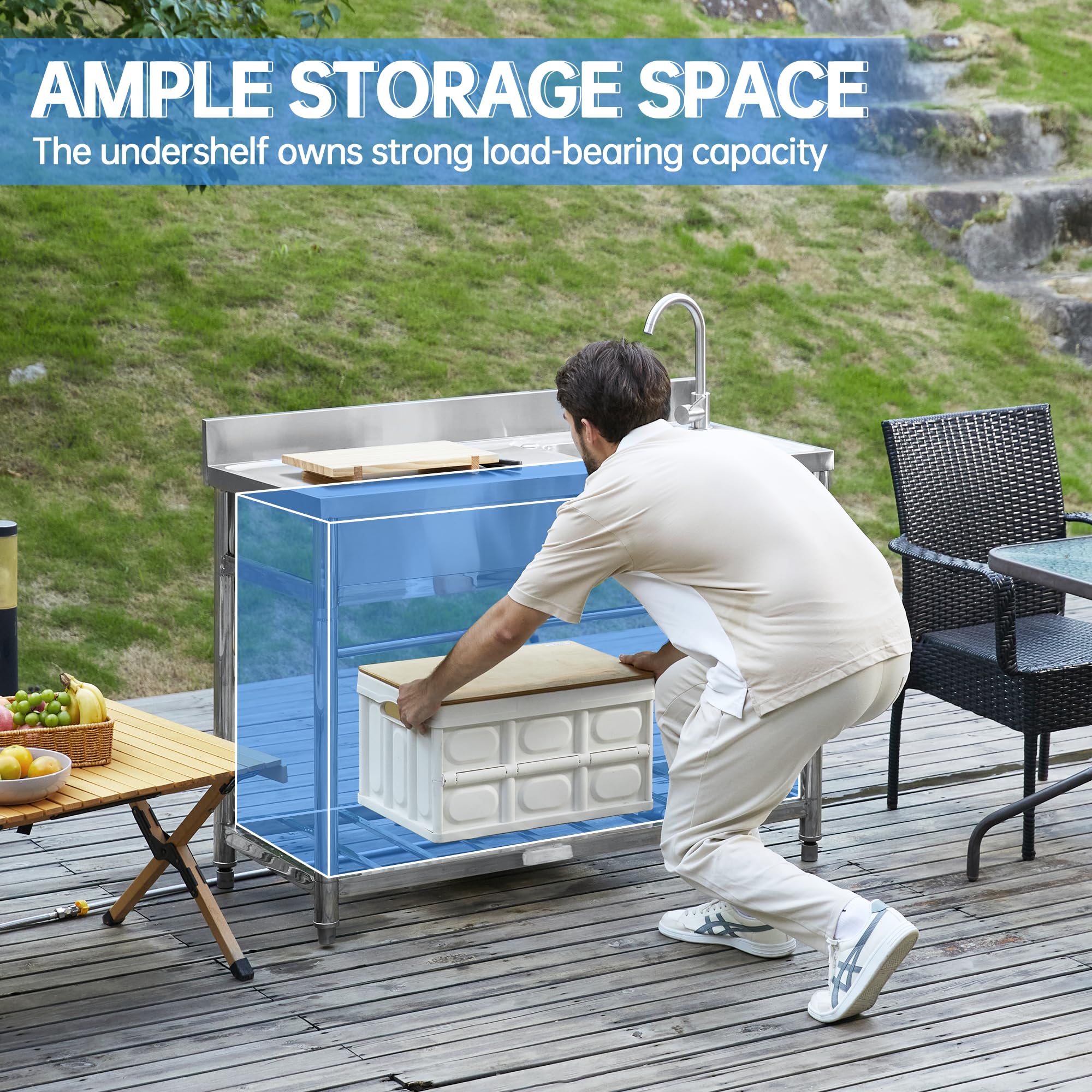 JOPHUN Stainless Steel Sink with Cold and Hot Water Pipe, Free Standing ...