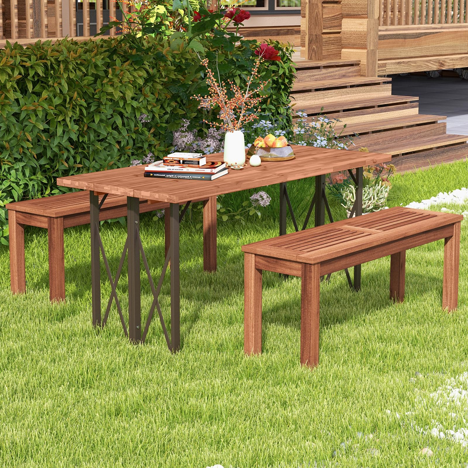 Wood Bench Outdoor Outdoor Half Round Bench, Solid Wood Curved Benches ...