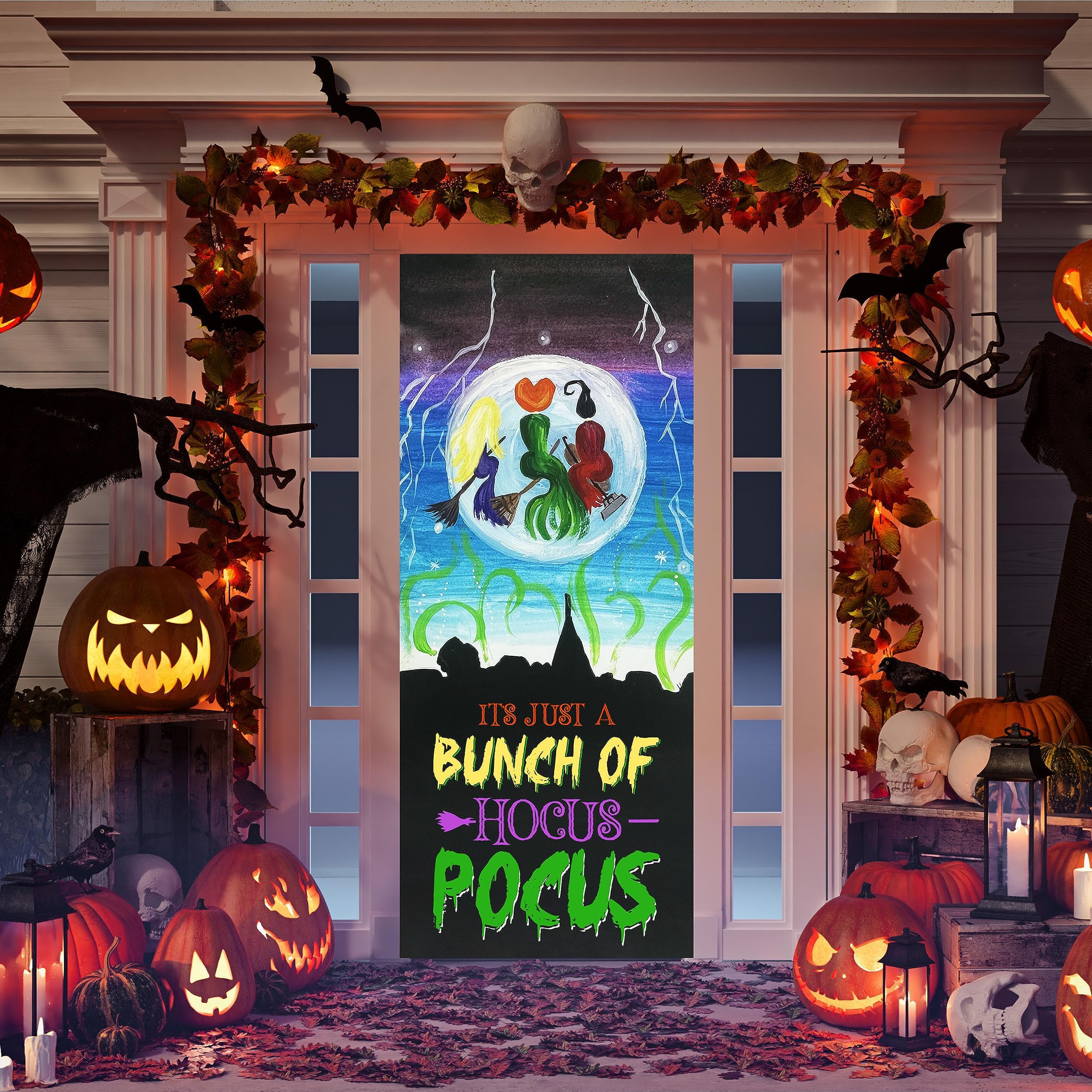 Amazon.com: Whaline Halloween Hocus Pocus Door Cover Halloween Witch ...