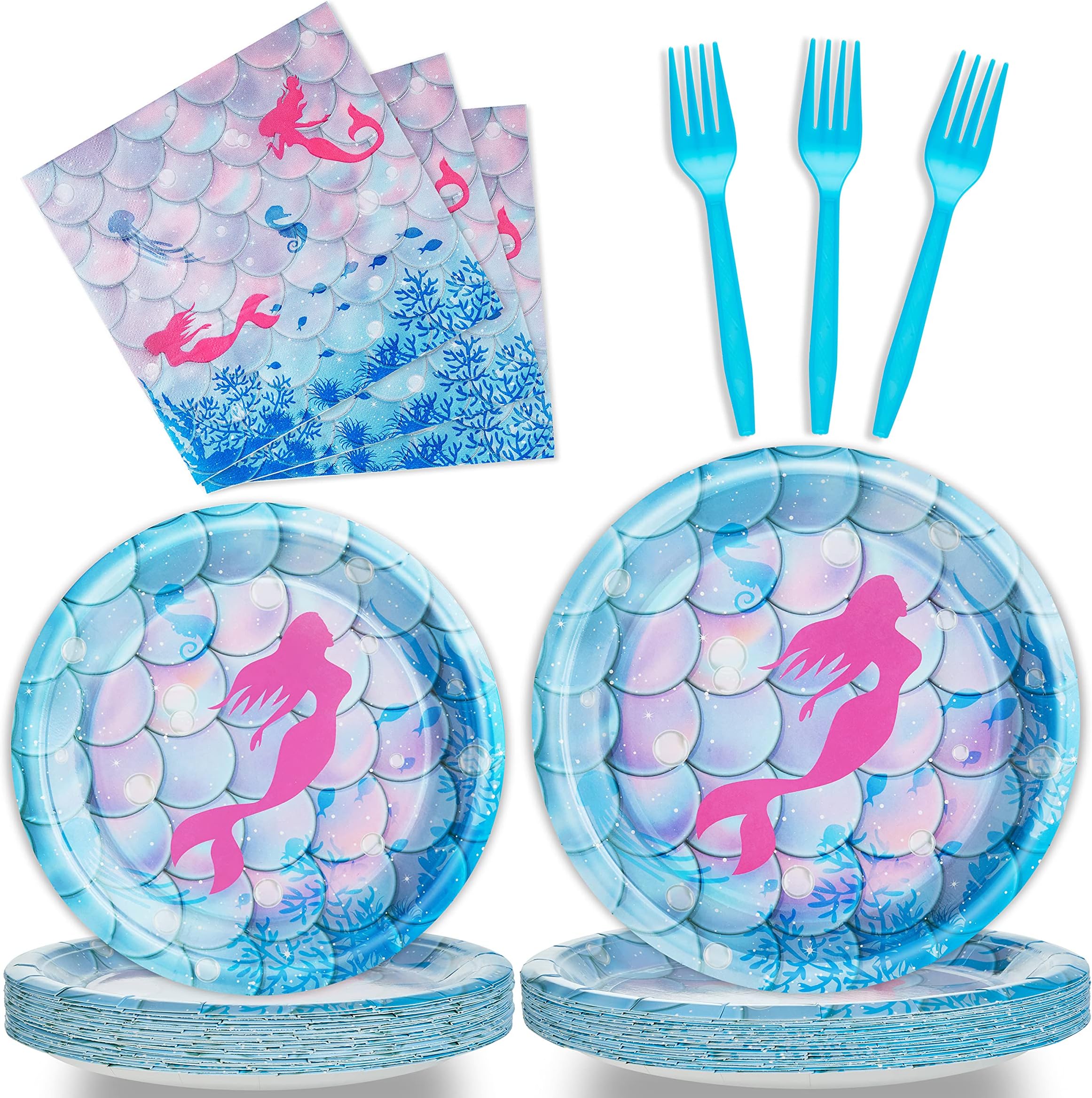 Amazon.com: 200Pcs Mermaid Paper Plates and Napkins Set,Mermaid ...
