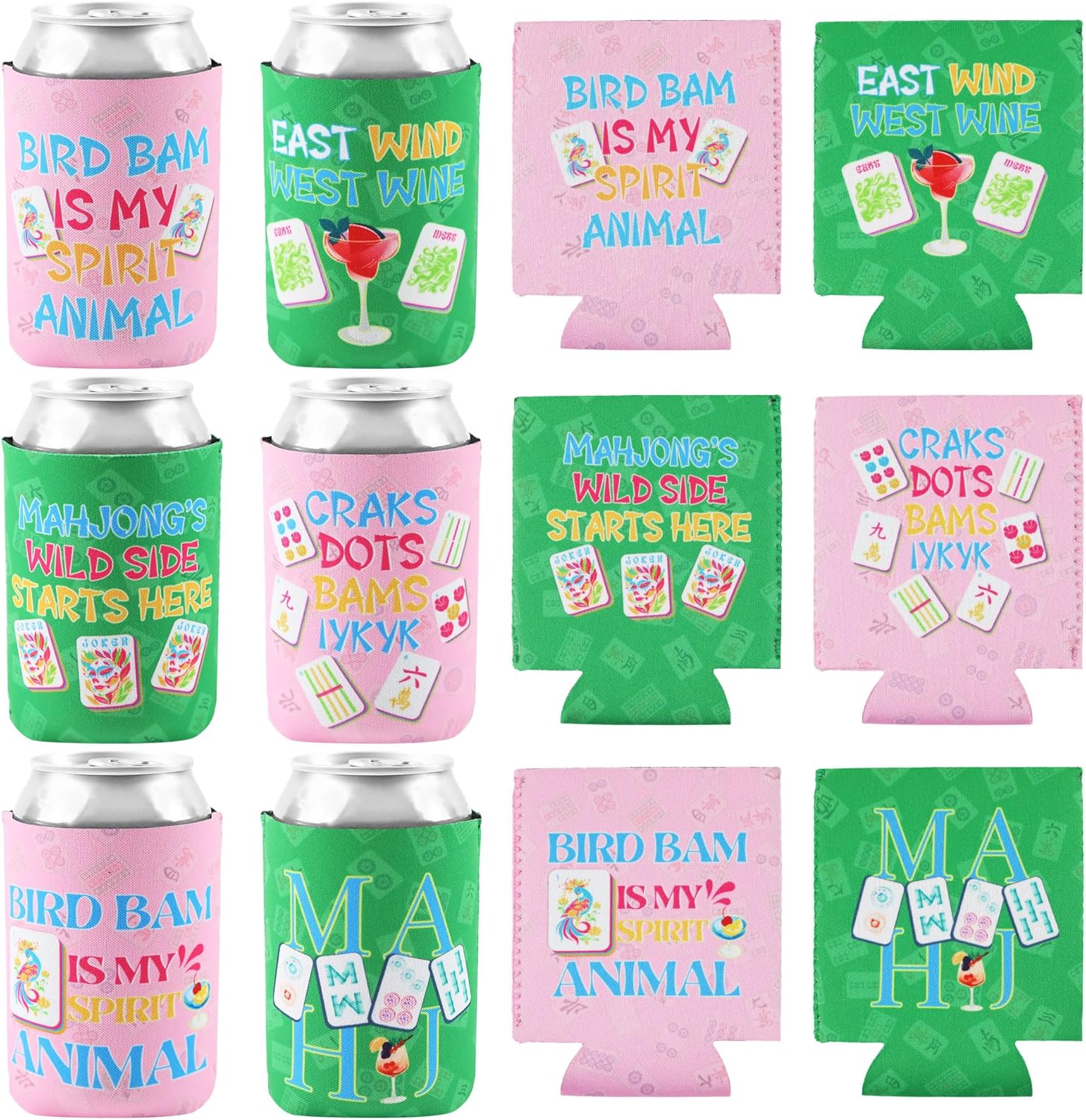 Amazon.com: MOIZYNG 12 Pcs Mahjong Can Cooler Sleeves, 12 oz Pink and ...