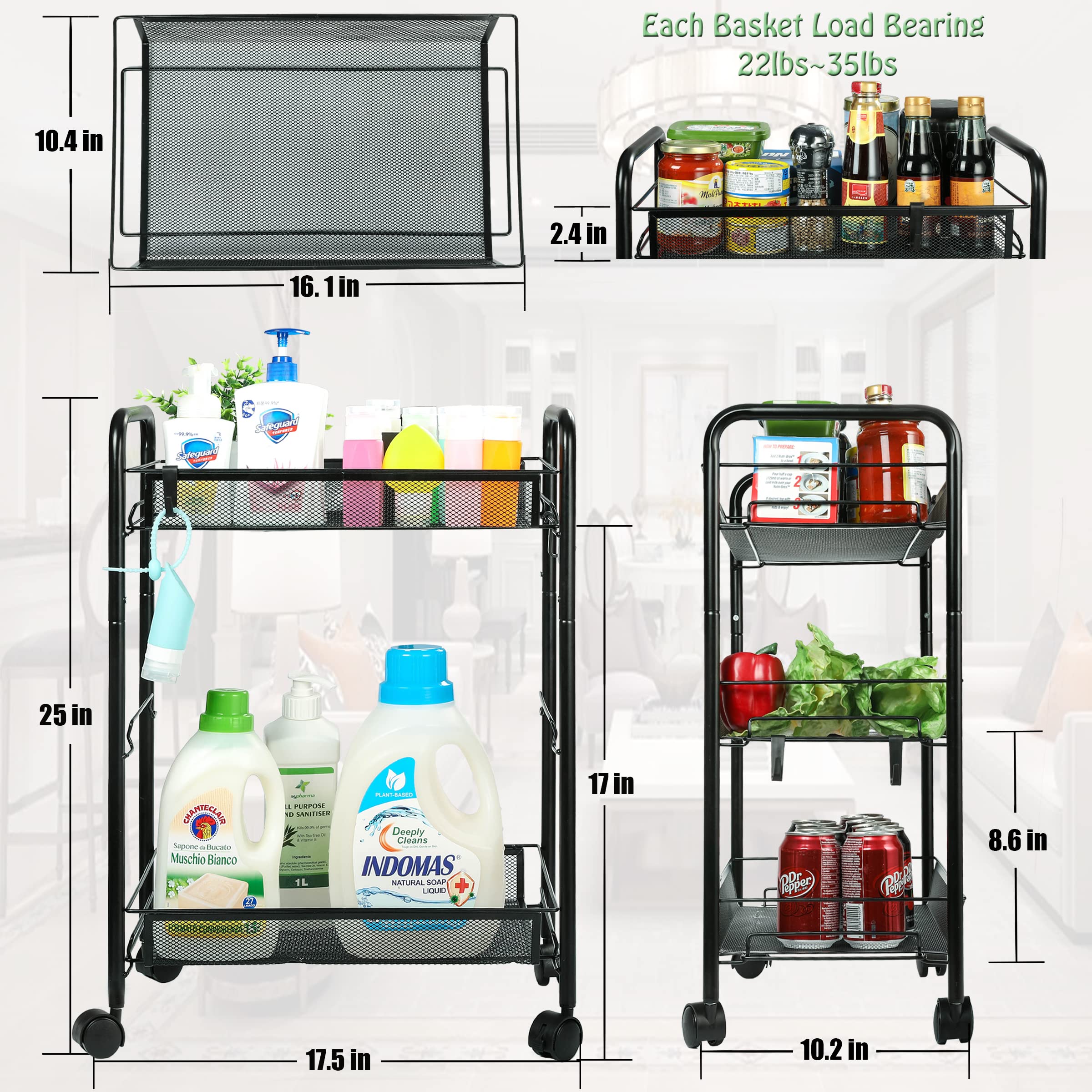 Snapklik.com : 3 Tier All-Metal Rolling Cart, Trolley Craft Cart