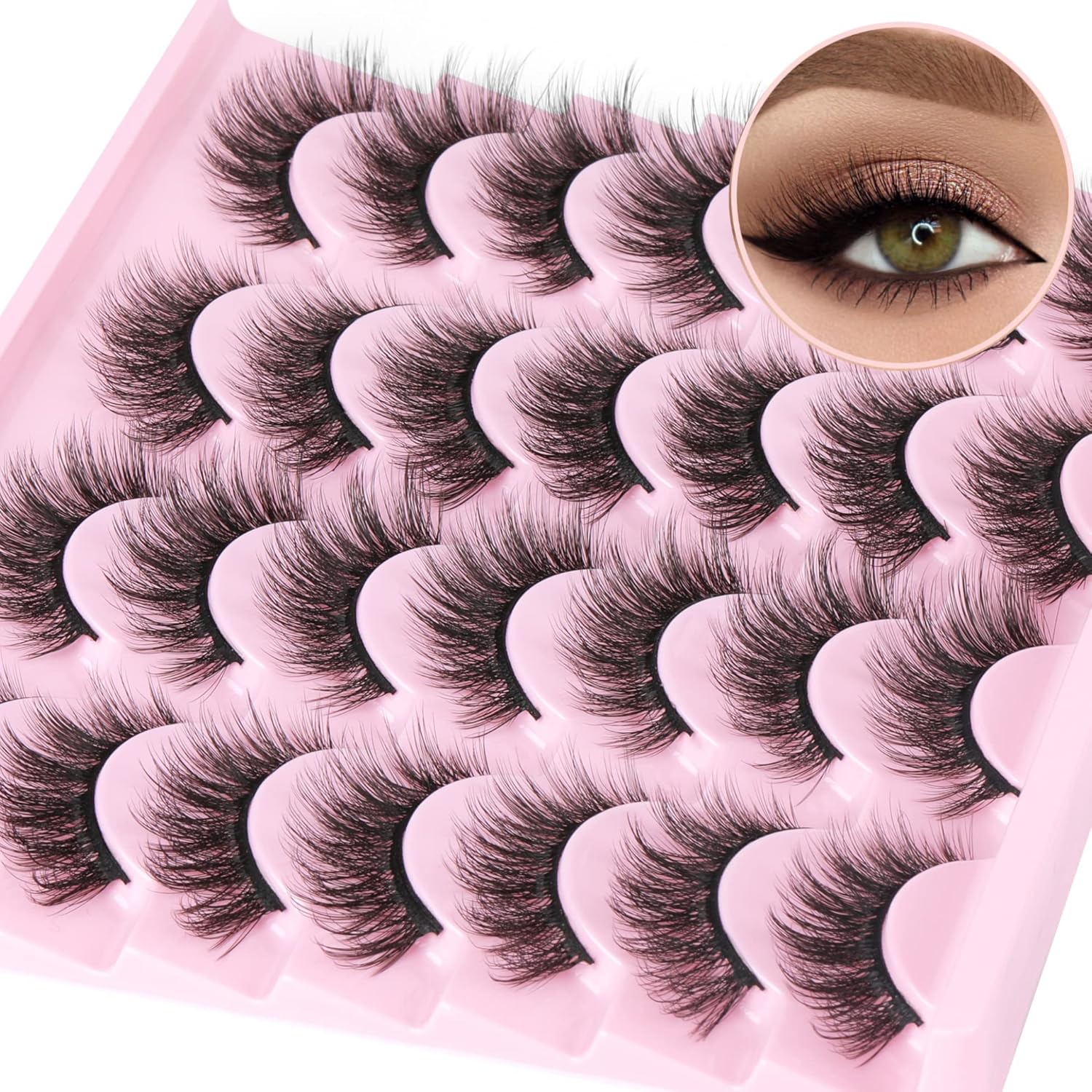 Amazon.com: 14 Pairs False Eyelashes Natural Mink Lashes Wispy Cat Eye ...