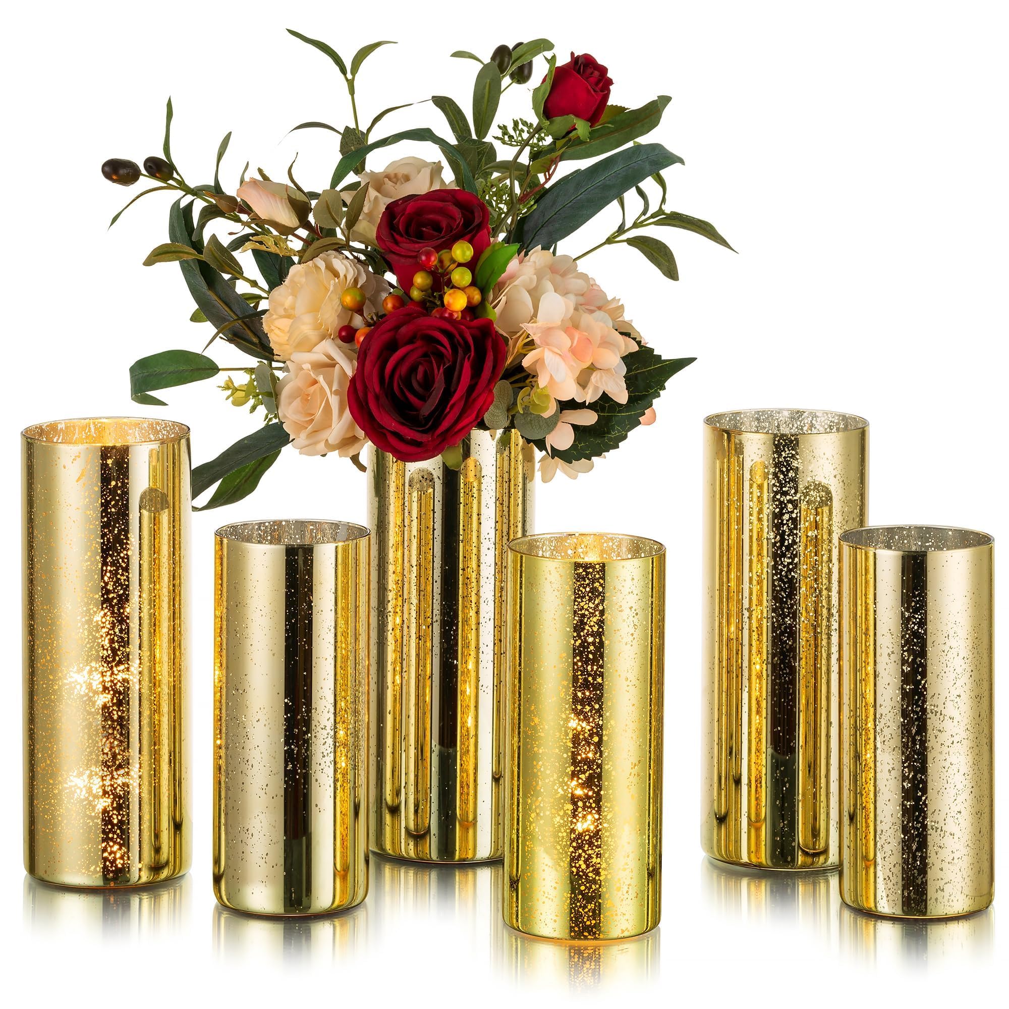 Amazon.com: Glasseam Gold Cylinder Vases for Centerpieces: Modern ...