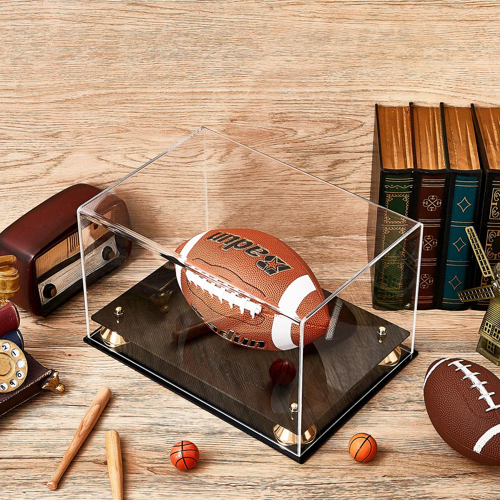 Football Display Case Holder, Clear Acrylic Football Case UV Protection ...