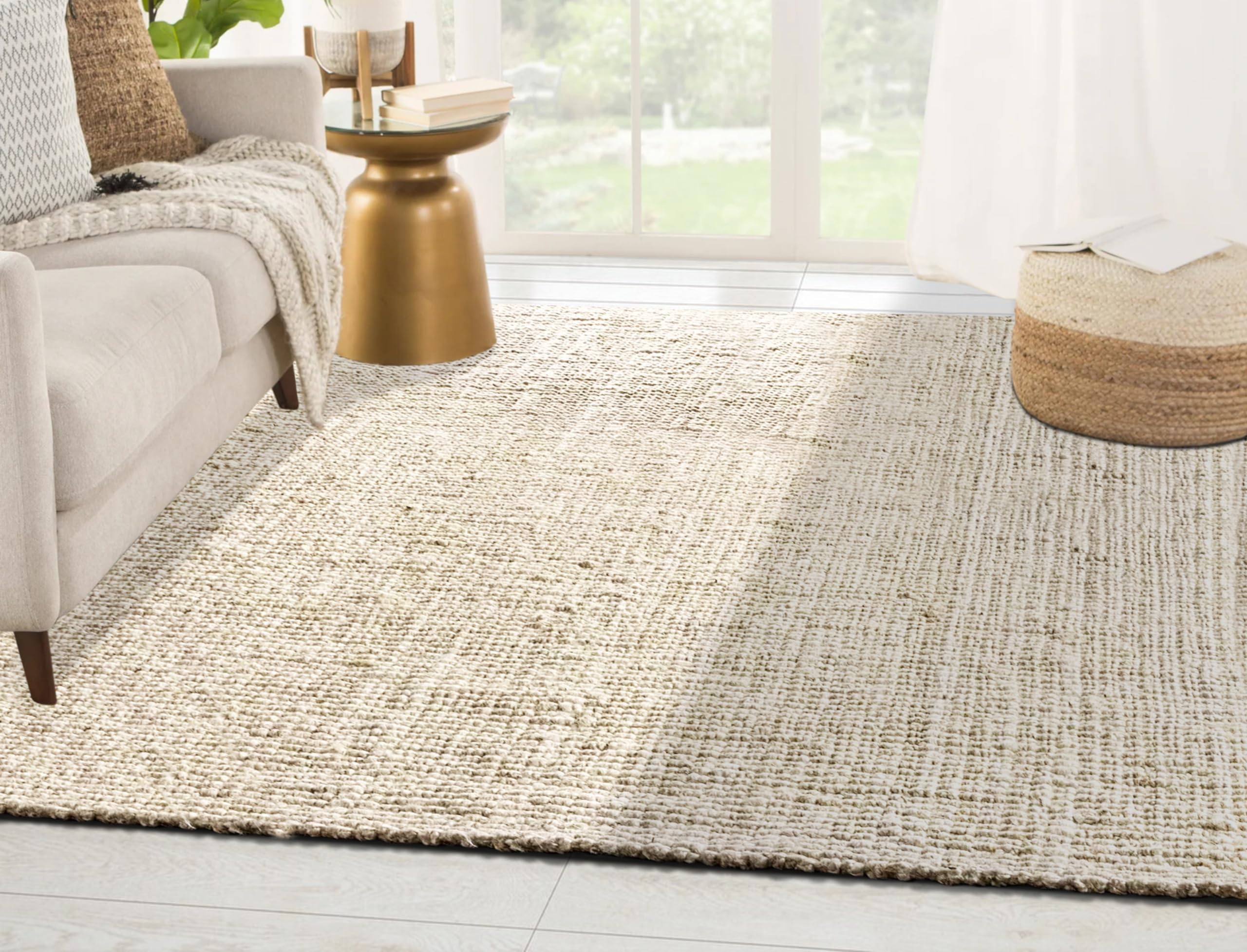 Hand Woven Farmhouse Jute Area Rug, Tight Boucle Jute Rug, 7'.8" x 10 ...