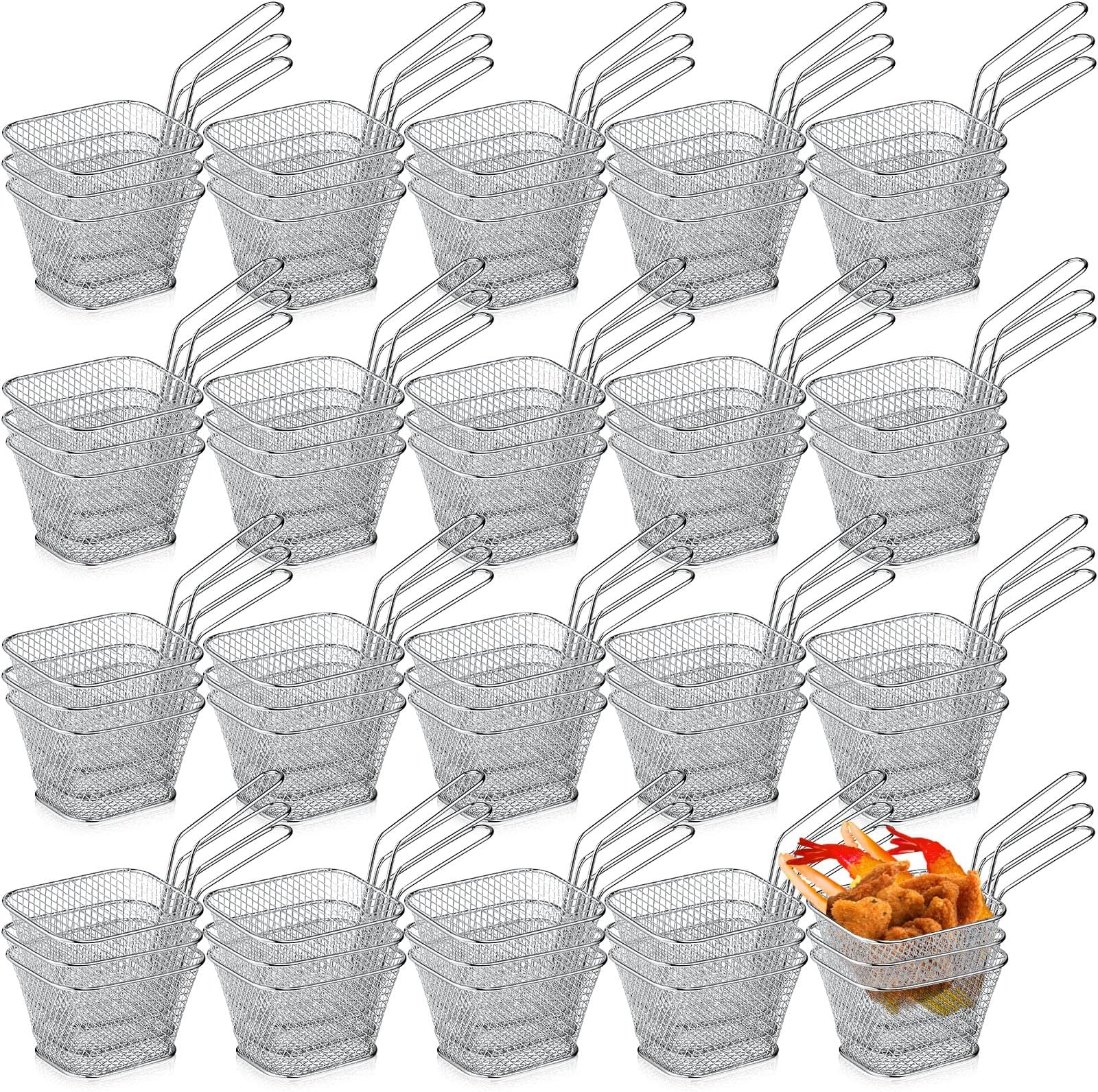 Amazon.com: Maxdot 60 Pcs Mini Square Fry Basket with Handle Chrome ...