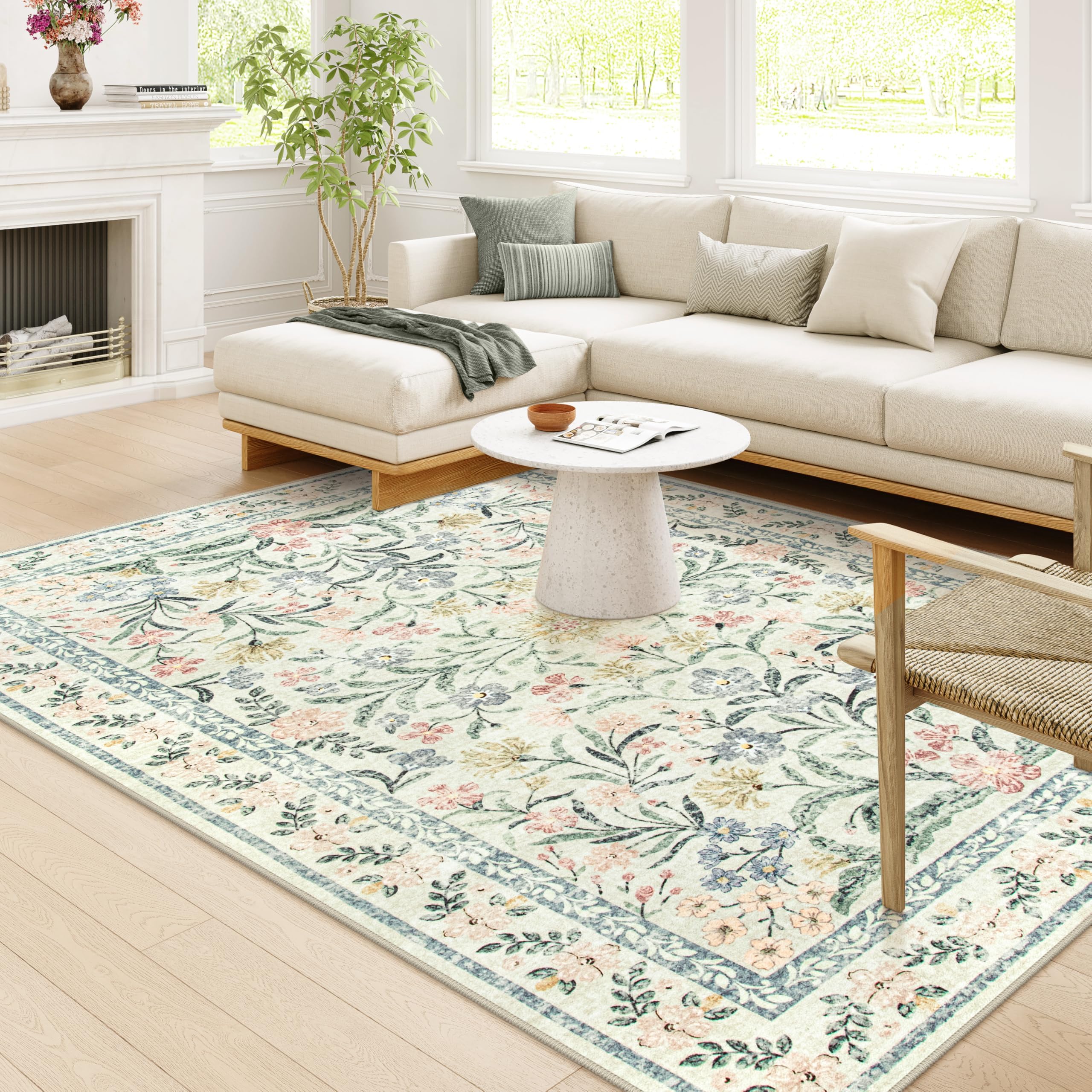 Amazon.com: RELEANY Area Rug 8x10, Vintage Floral Distress Print ...