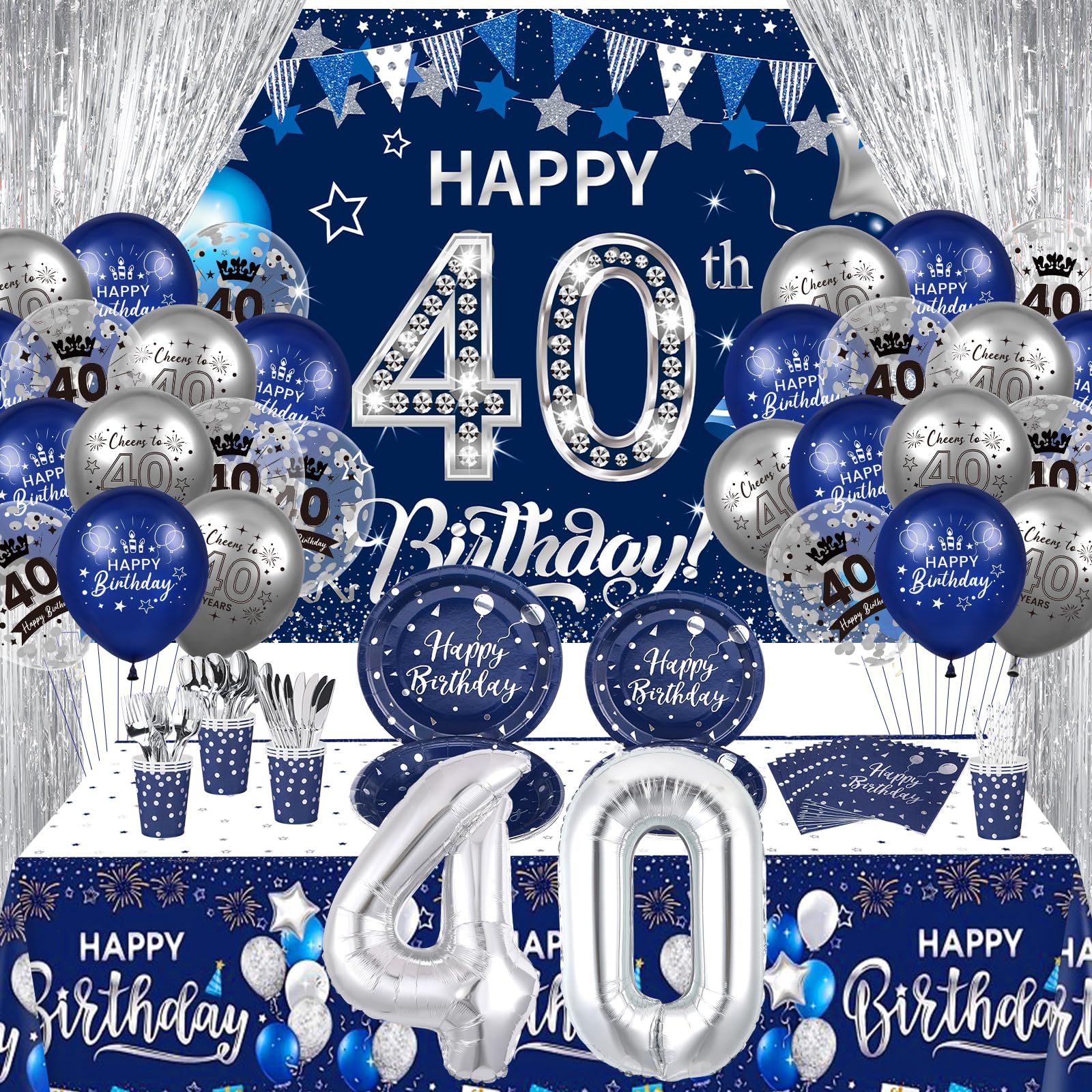 Amazon.com: 40th Birthday Decorations for Men and Women, 131 PCS Navy ...