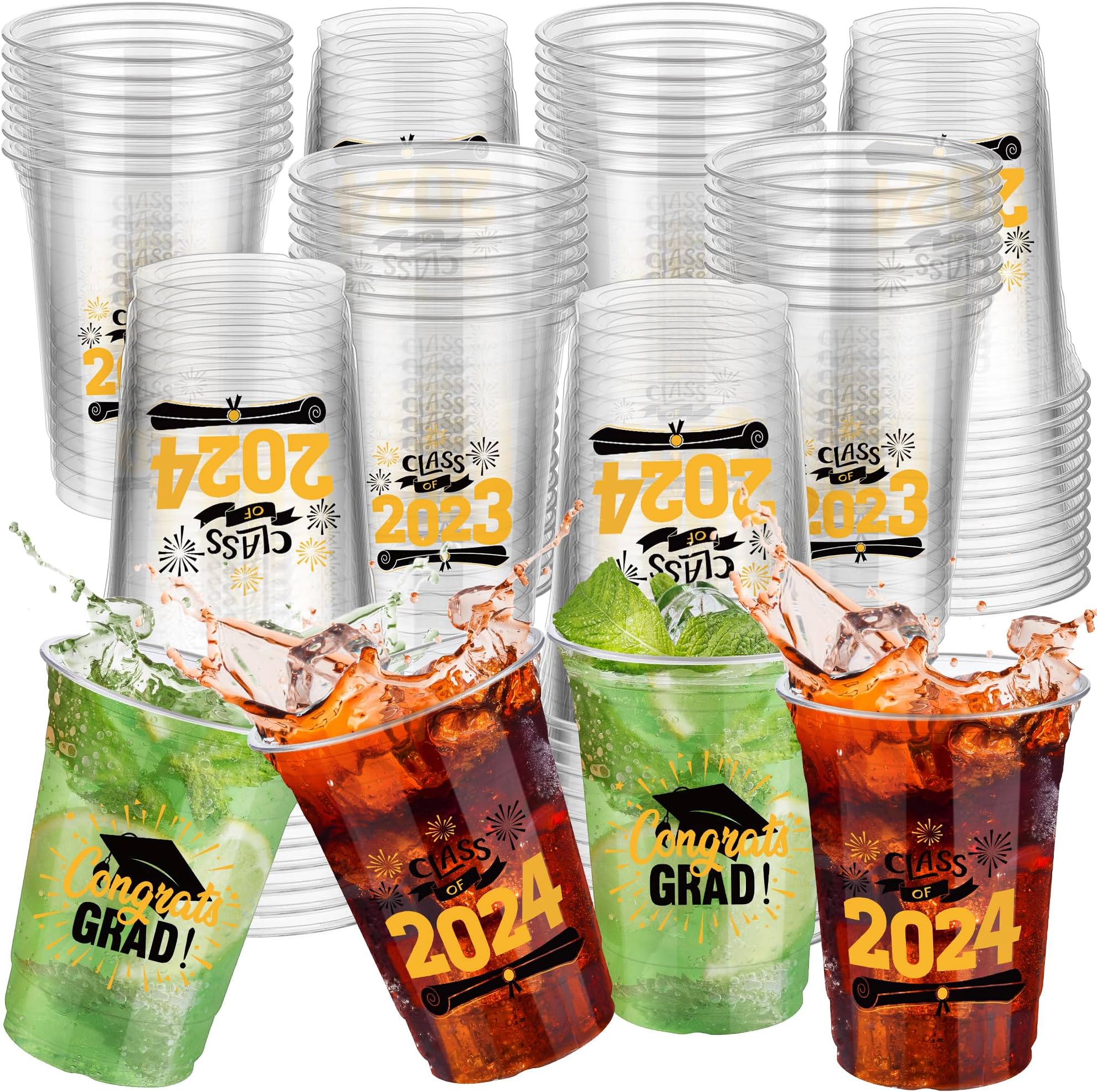Amazon.com: 100 Pack Congrats Grad 16 oz Clear Plastic Cups Graduation ...