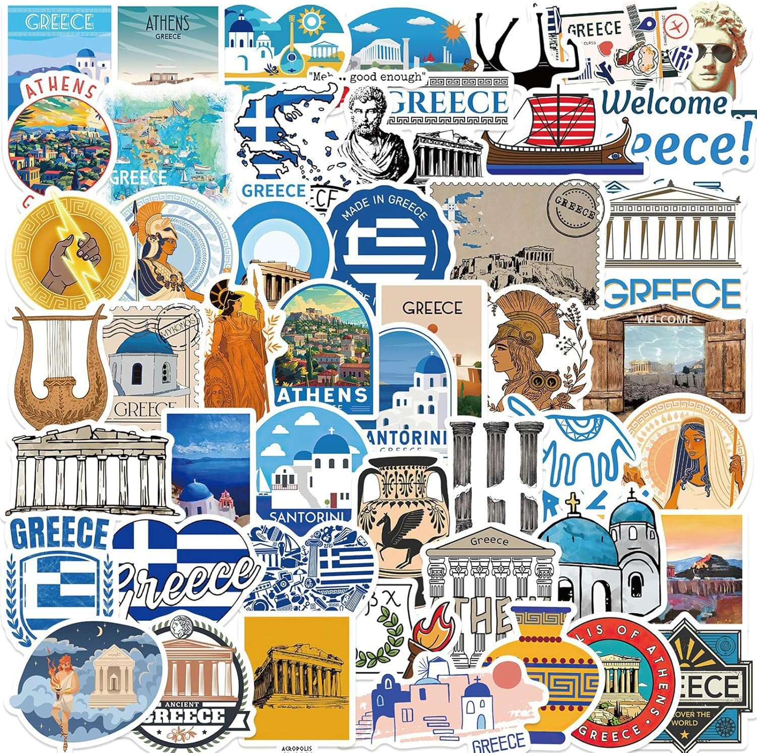Amazon.com: 50Pcs Greece Stickers Ancient Athens Waterproof Vinyl ...