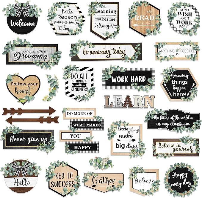 Amazon.com: Bulletin Board Decoration Eucalyptus Classroom Posters ...
