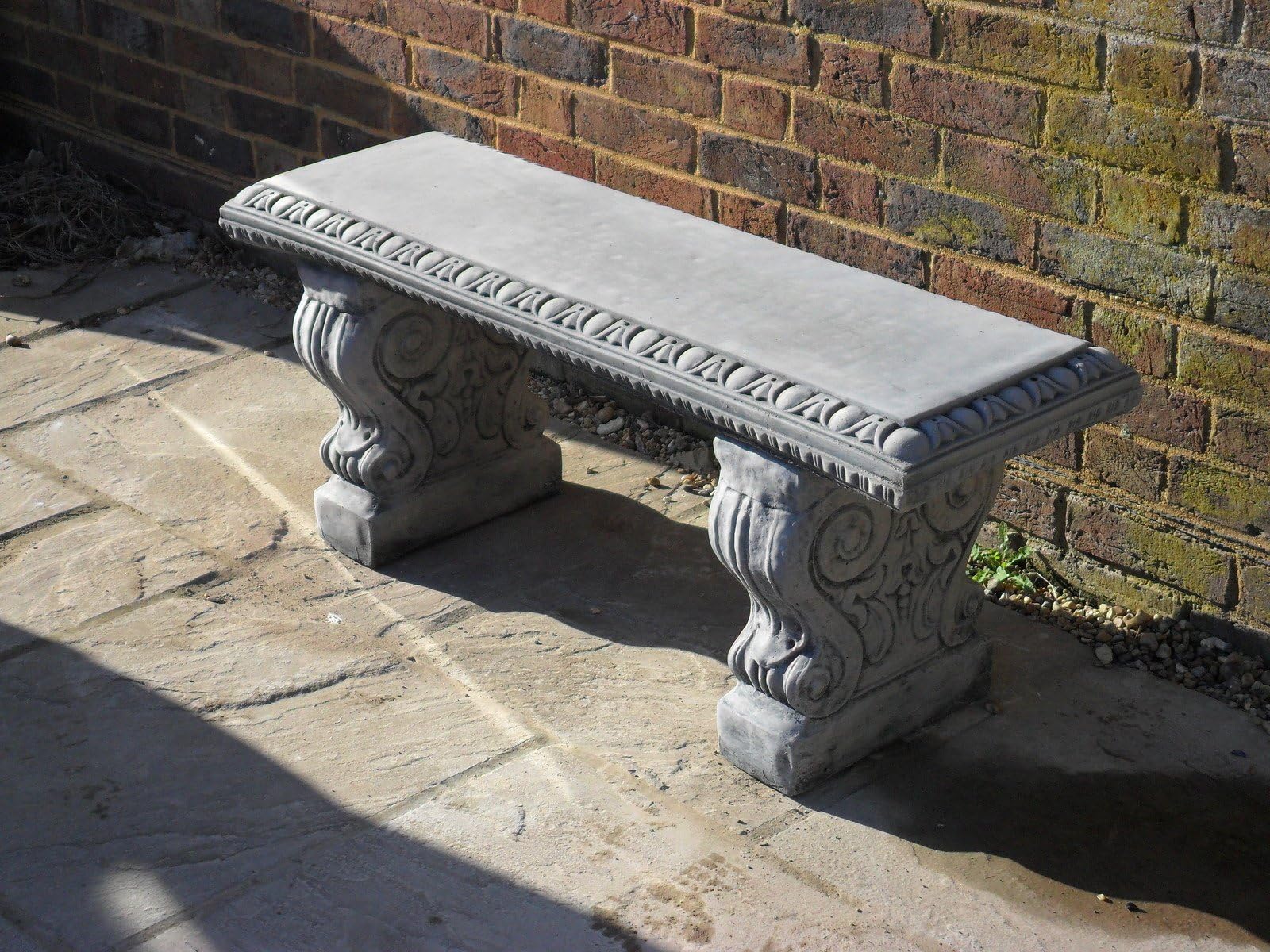 DGS STATUES – Stone Cast, Curved Rustic Medieval Garden Bench, Hand ...
