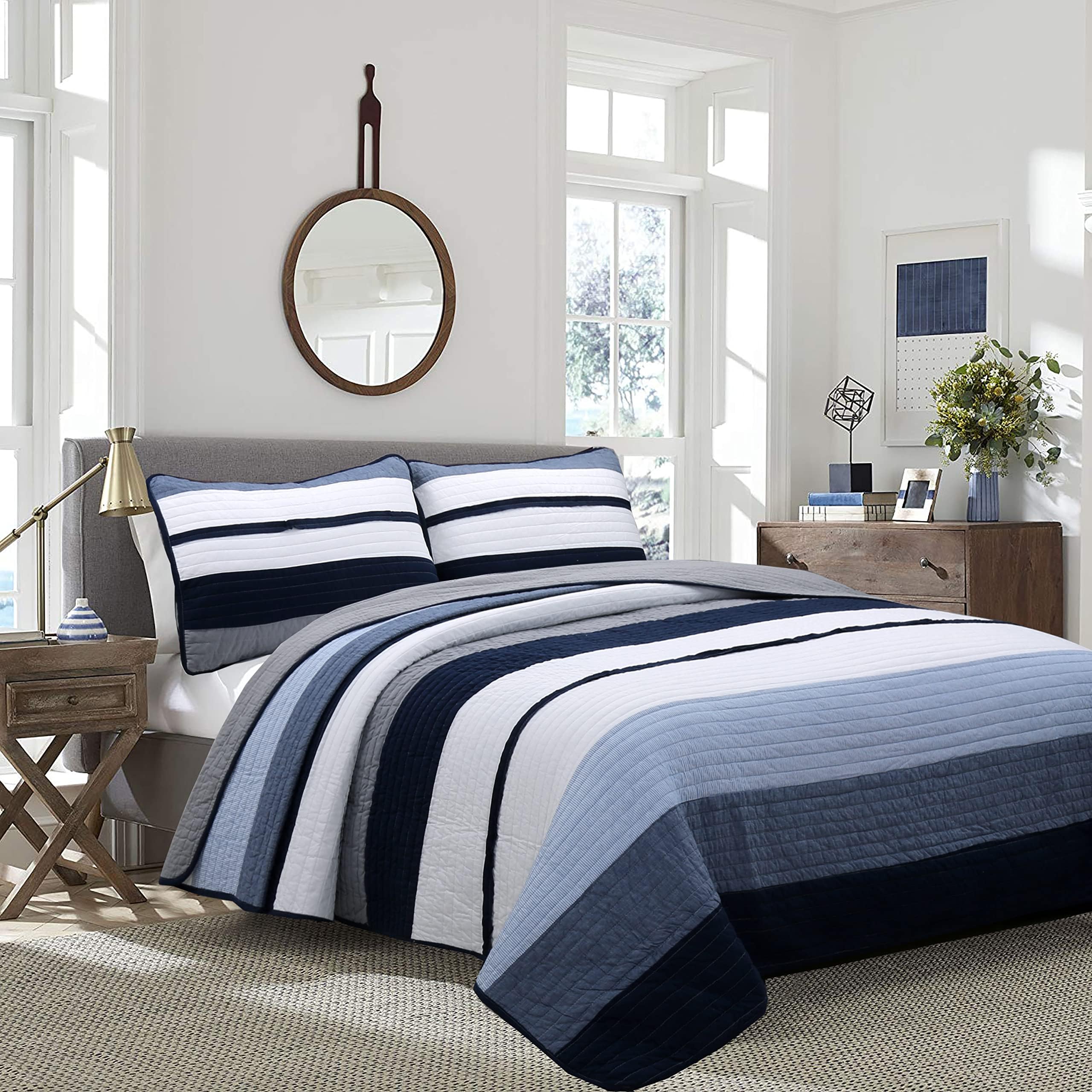 Amazon.com: All American Collection Blue and Gray Modern Plaid 3-Piece ...