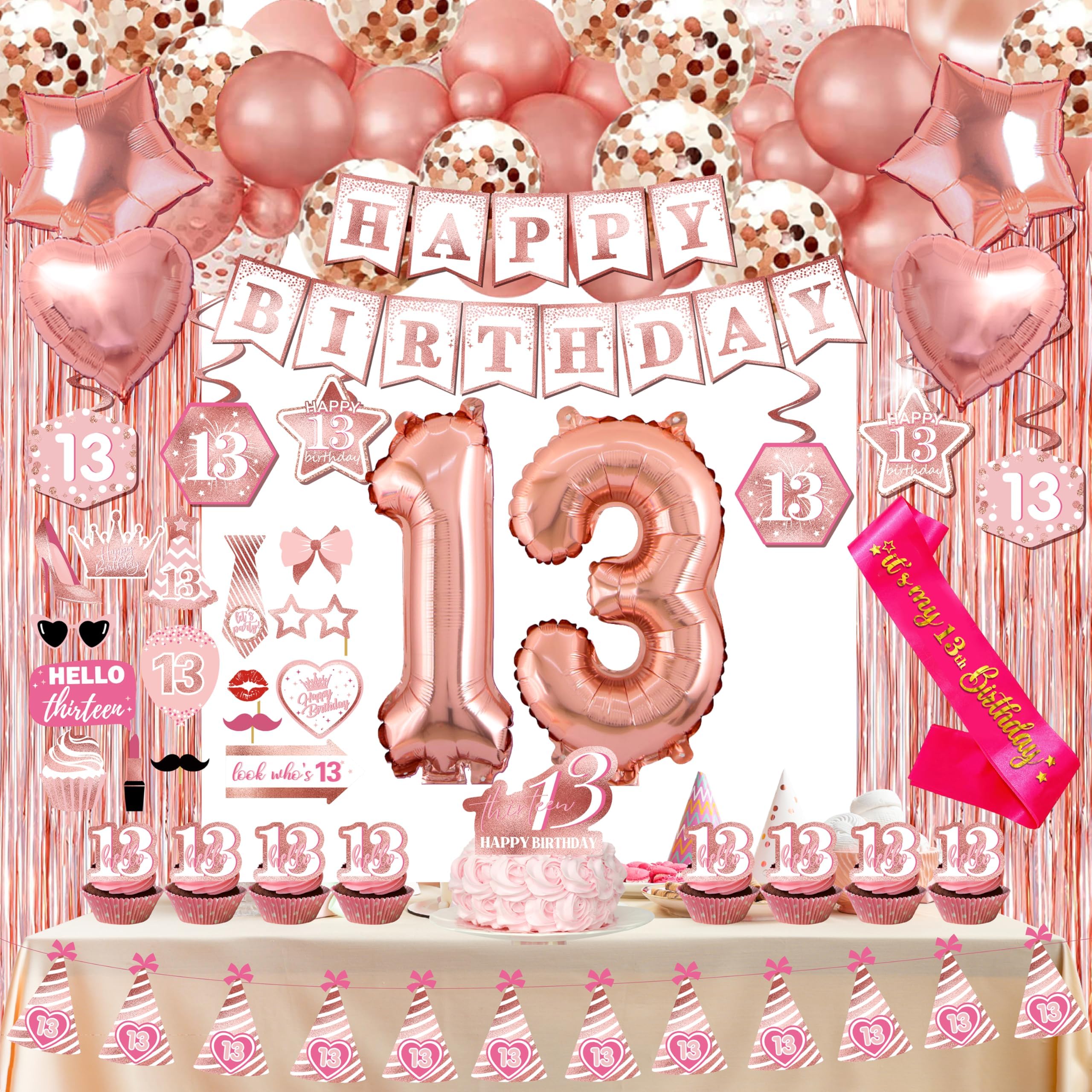 Amazon.com: WOJOGO 13th Birthday Decorations for Girls Boys, Rose Gold ...