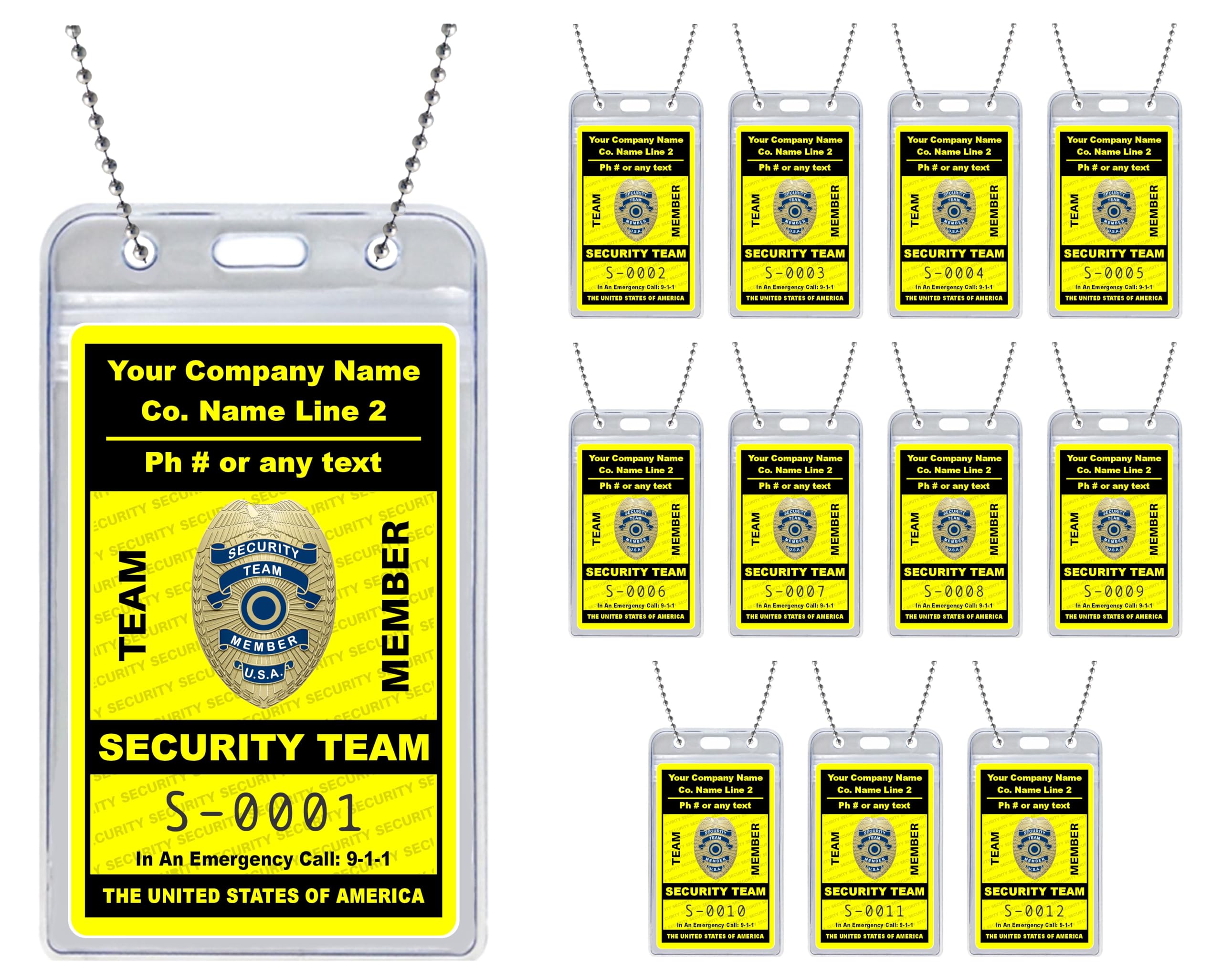 Amazon.com : Security Guard Team ID Card/Badge Set - (Custom Printed ...