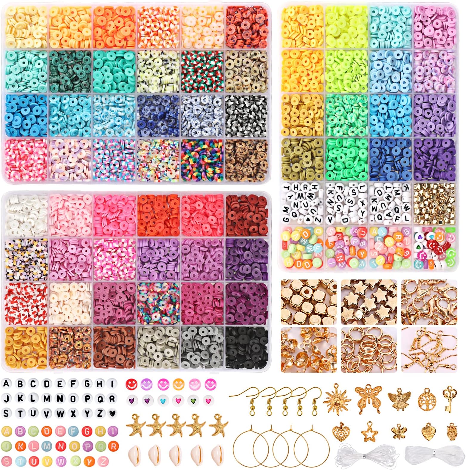 Amazon.com: QUEFE 7870pcs Clay Beads Bracelet Making Kit, 40 Colors ...