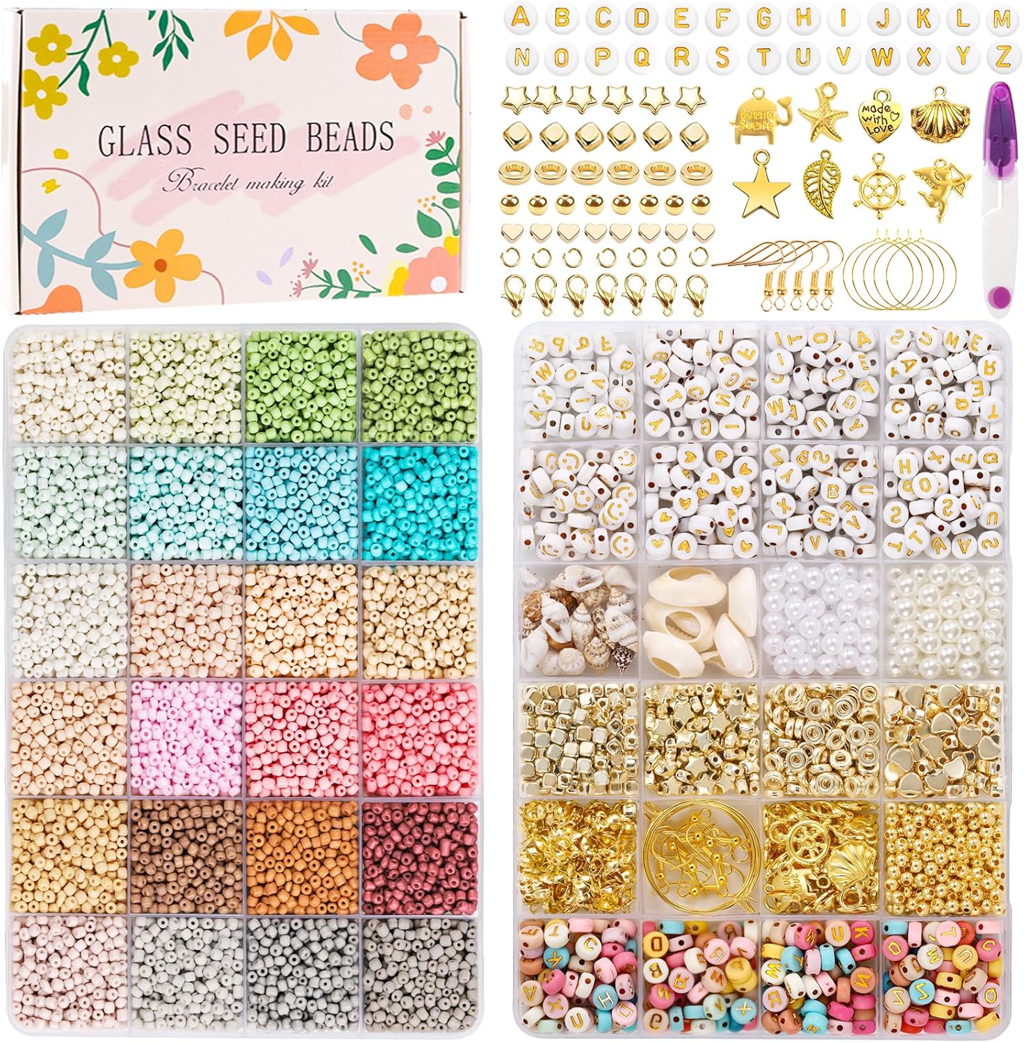 JOLCEEY 10000pcs Glass Seed Beads for Bracelet Making Kit, 24 Colors ...