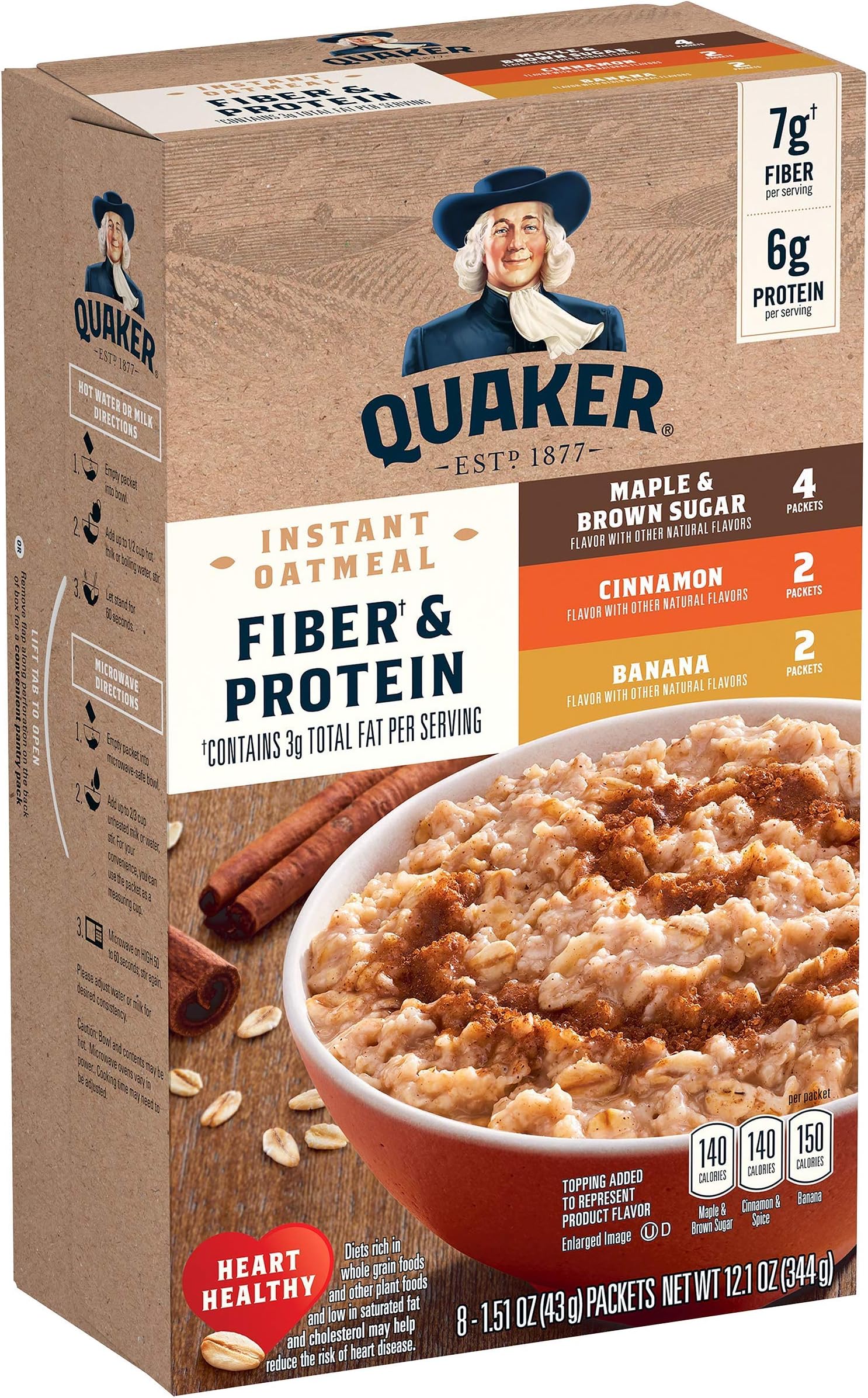 Amazon.com: Quaker Instant Oatmeal Fiber Protein Variety Pack 8, 12.1 ...