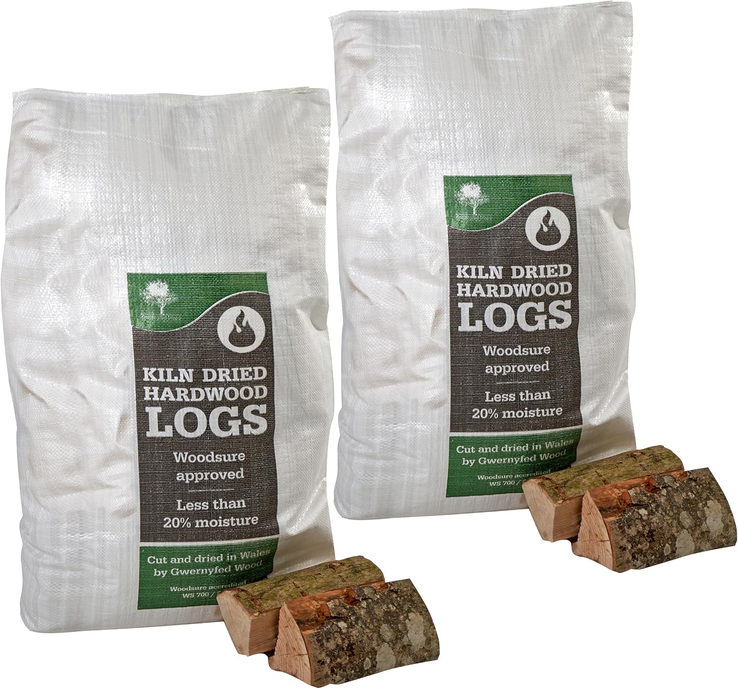 Premium Kiln-Dried Hardwood Logs - 2 x 60L Sack 23.5cm Long | WoodSure ...