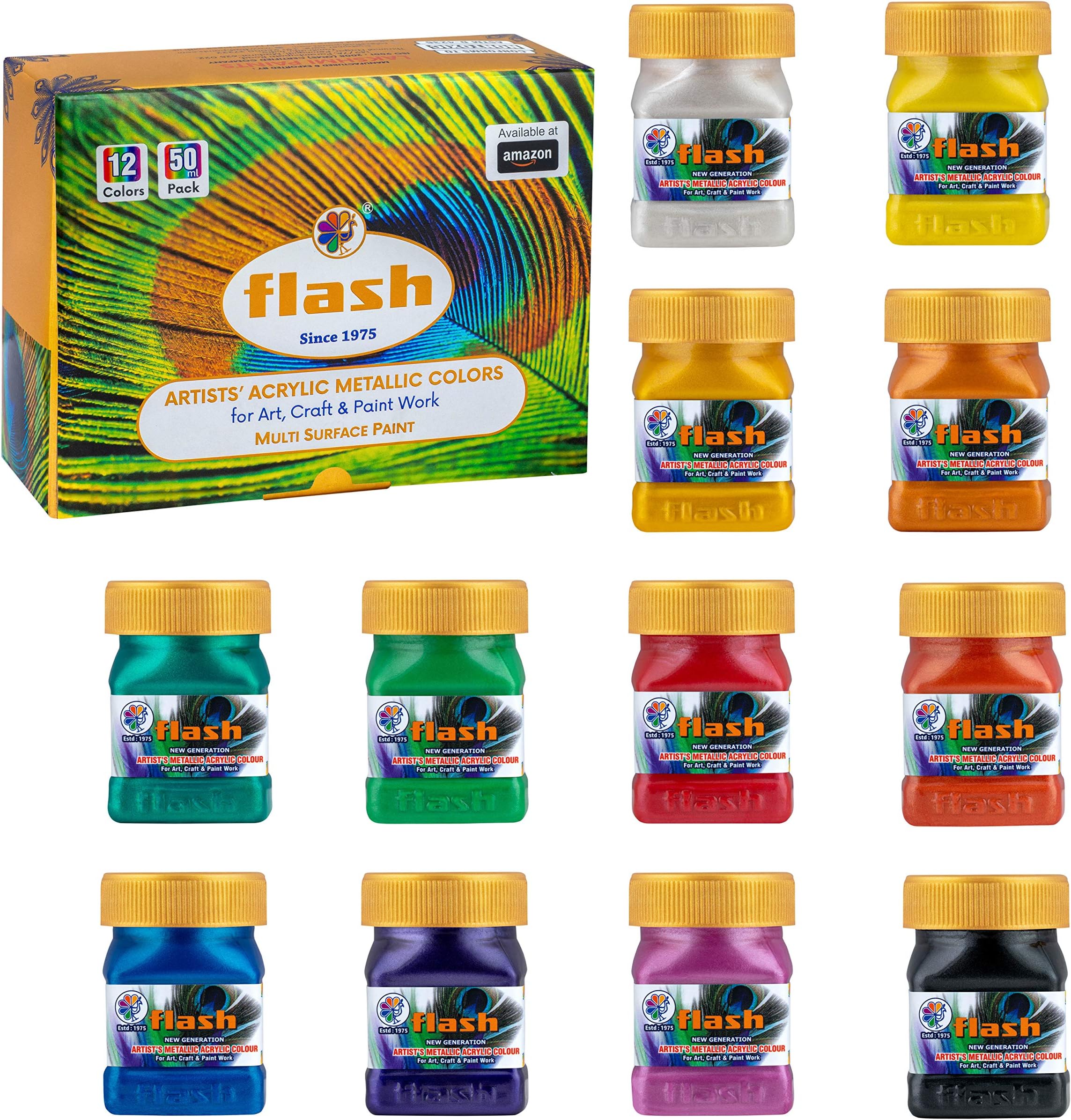 Flash Metallic Acrylic Colour Set | 12 Metallic Painting Color Set | 50 ...