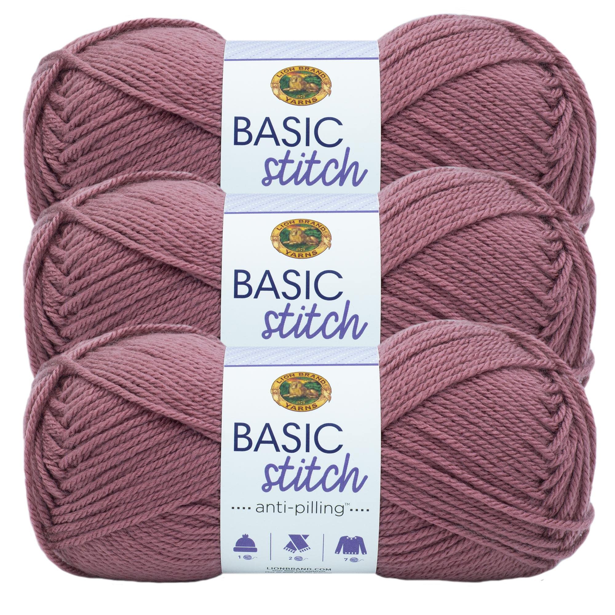 Amazon.com: Lion Brand Yarn Basic Stitch Anti-Pilling Knitting Yarn ...
