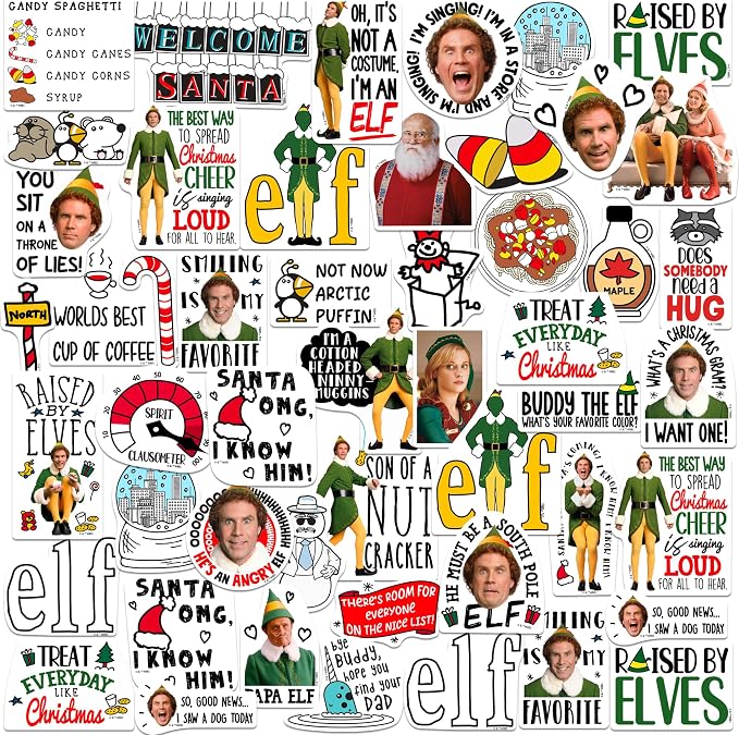 Amazon.com: Buddy The Elf Movie Doodle 50ct Vinyl Large Deluxe Stickers ...