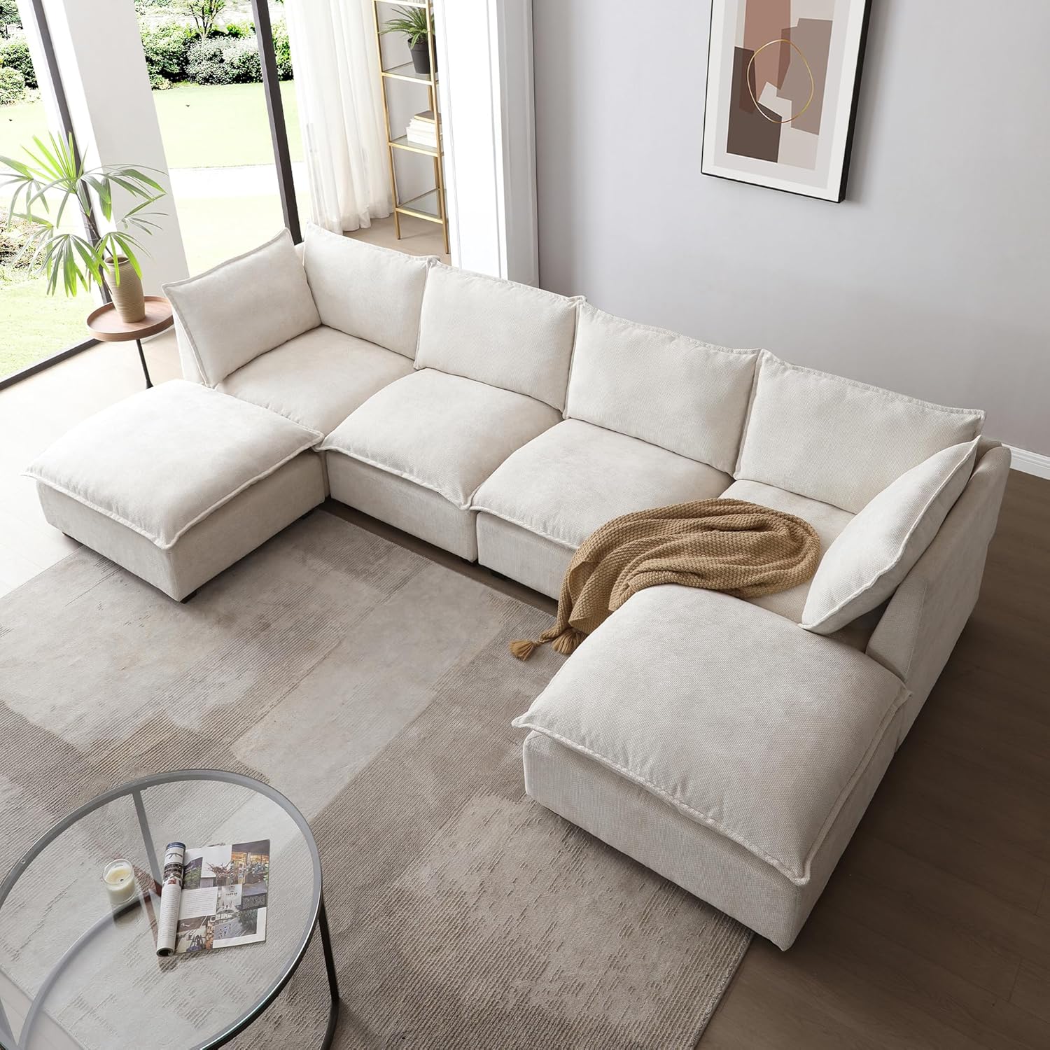 Amazon.com: Sectional Couches for Living Room U Shaped Cloud Couch, 130" Beige Convertible Sofa ...
