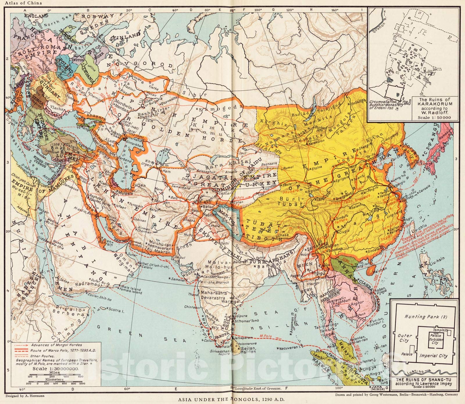 Amazon.com: Historical Map, 1935 Asia Under The Mongols, 1290 A.D ...