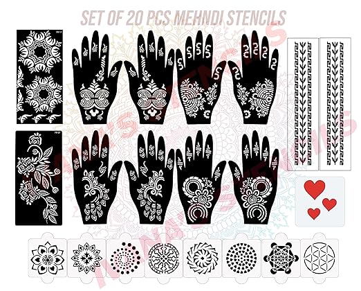 Ivana's Set of 20 Pcs Combo Pack, Reusable Mehandi Design Sticker ...