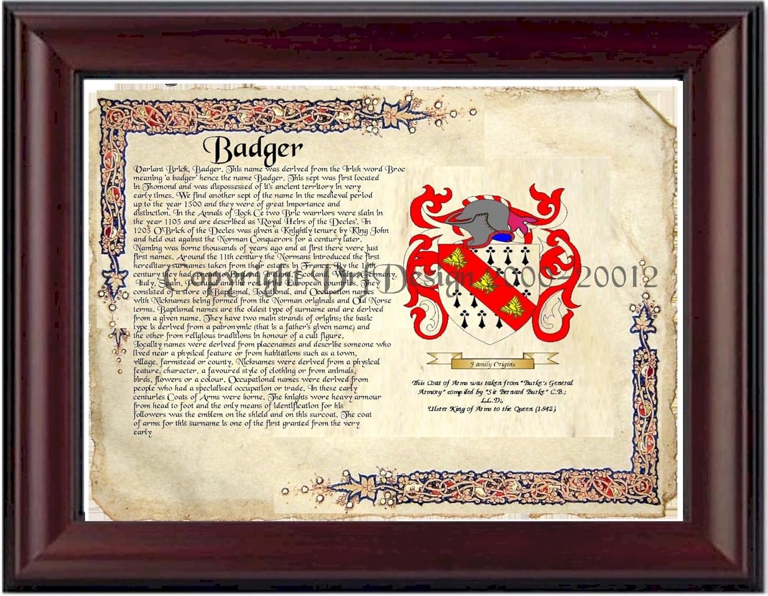 Amazon.com: Badger Coat of Arms/ Family History 11" x 13 " Wood Framed ...