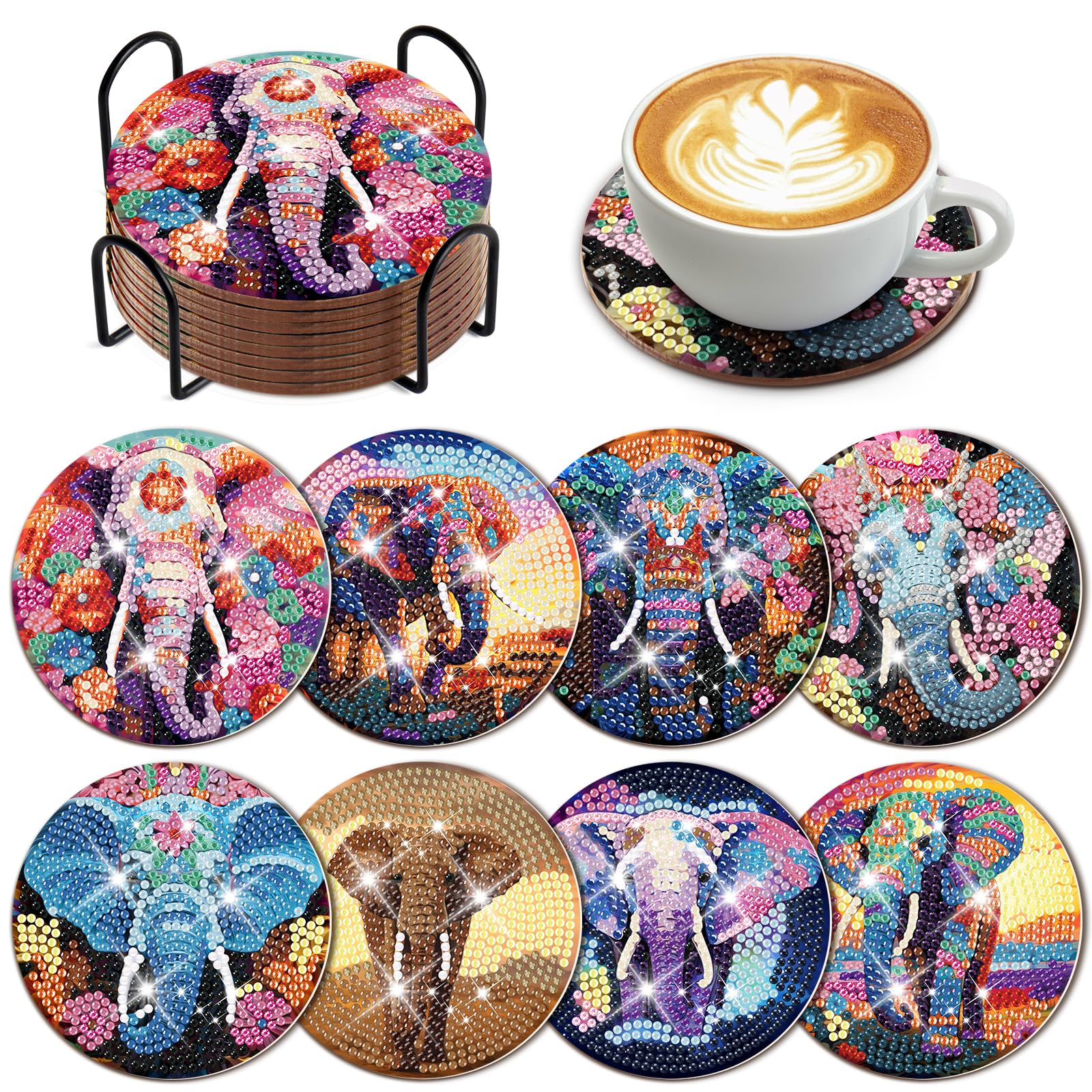 Amazon.com: 8 Pcs Elephant Diamond Art Coasters Kits with Holder ...