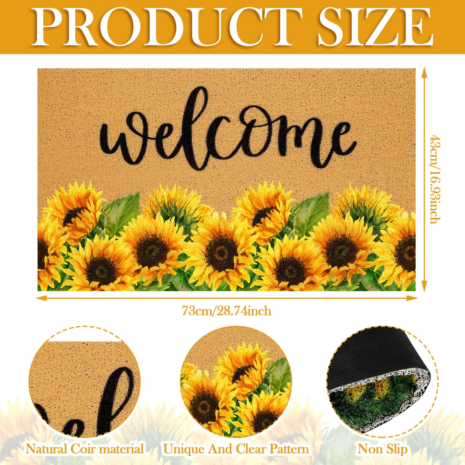 2 Pcs Sunflower Natural Coir Doormat Hanging Summer Wreath Sunflower ...