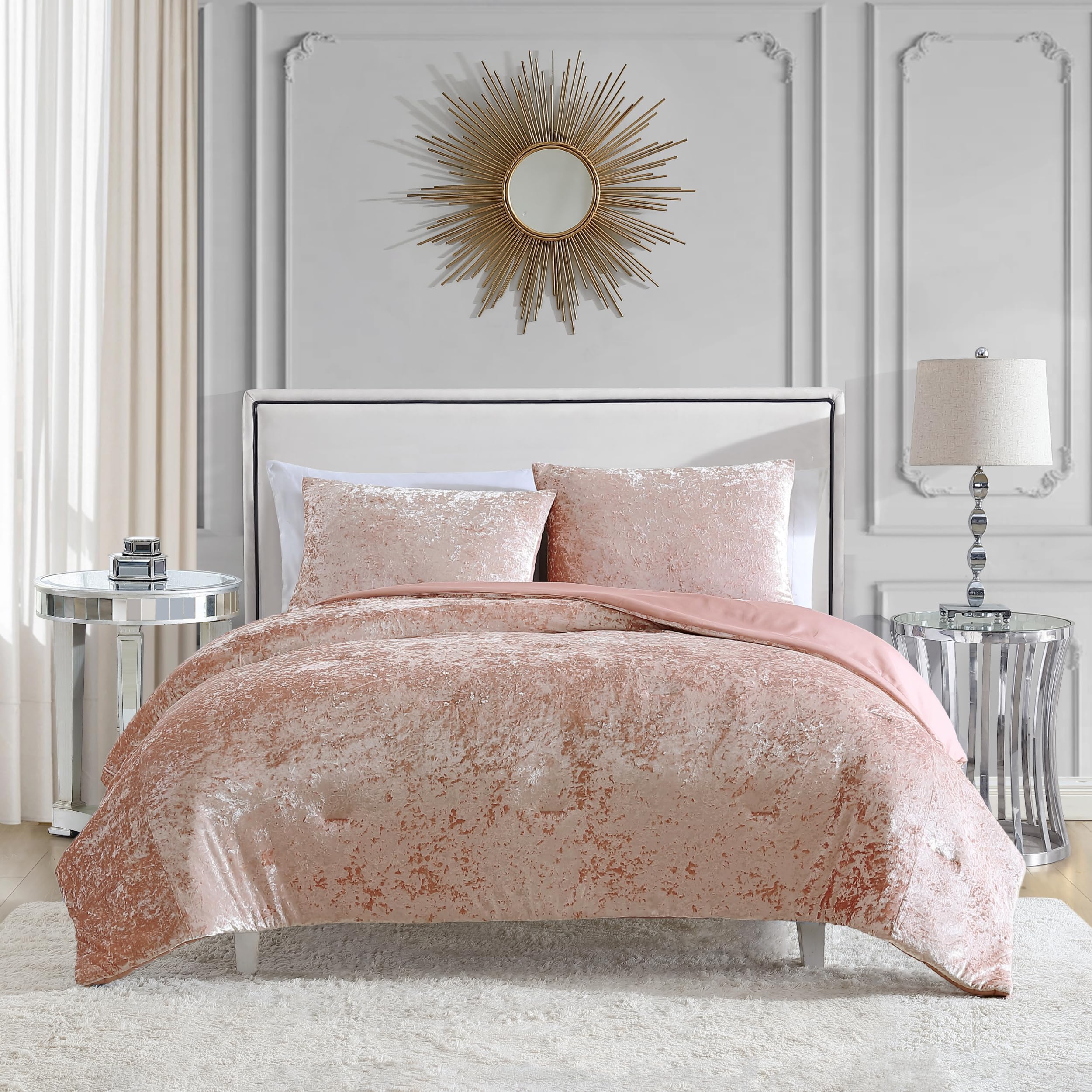 Amazon.com: Fredsure Distressed Velvet Comforter Set, 5 Pieces Dusty ...