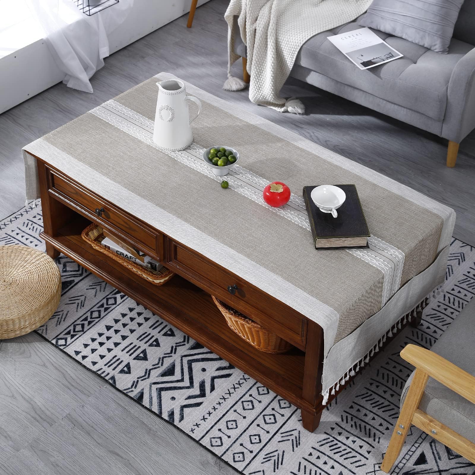 Amazon.com: ZMNSZBD Linen Tassel Coffee Table Tablecloth Living Room ...