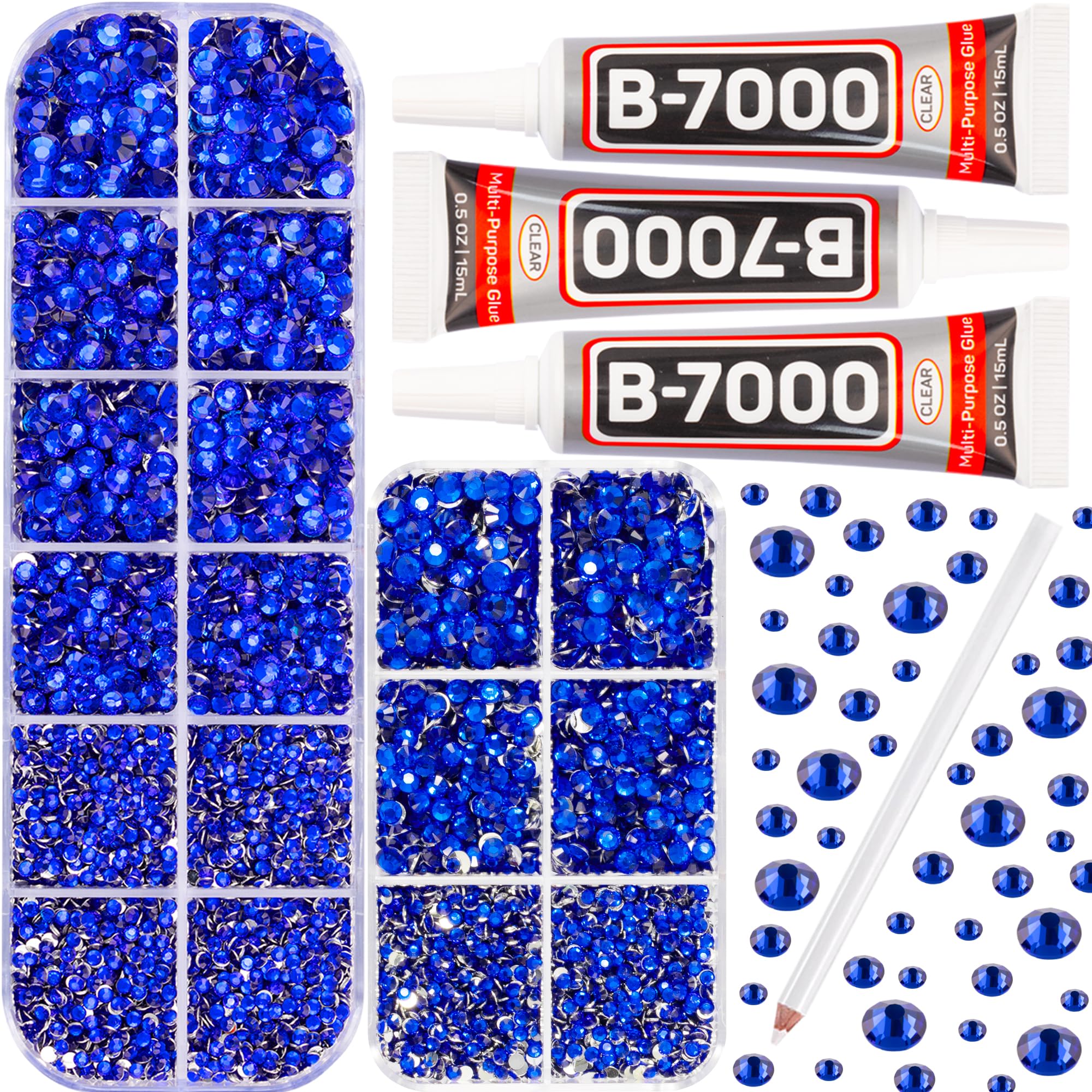 7500Pcs Blue Rhinestones Flatback with b-7000 Jewelry Glue for Crafts ...