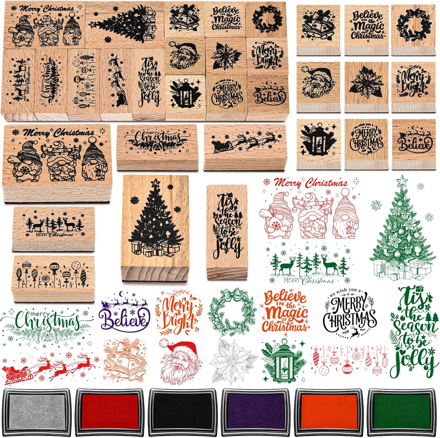Amazon.com: Marspark 22 Pcs Christmas Wooden Rubber Stamps and Craft ...